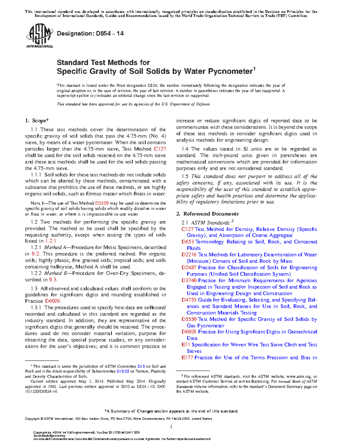 Standard Test Methods for Specific Gravity of Soil Solids by Water ...