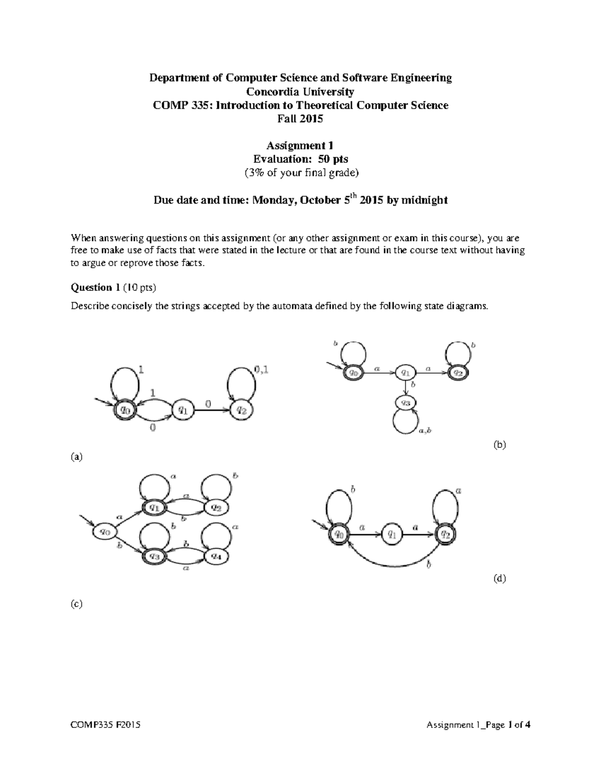COMP335 F2015 A1 - Department of Computer Science and Software Engineering Concordia University ...