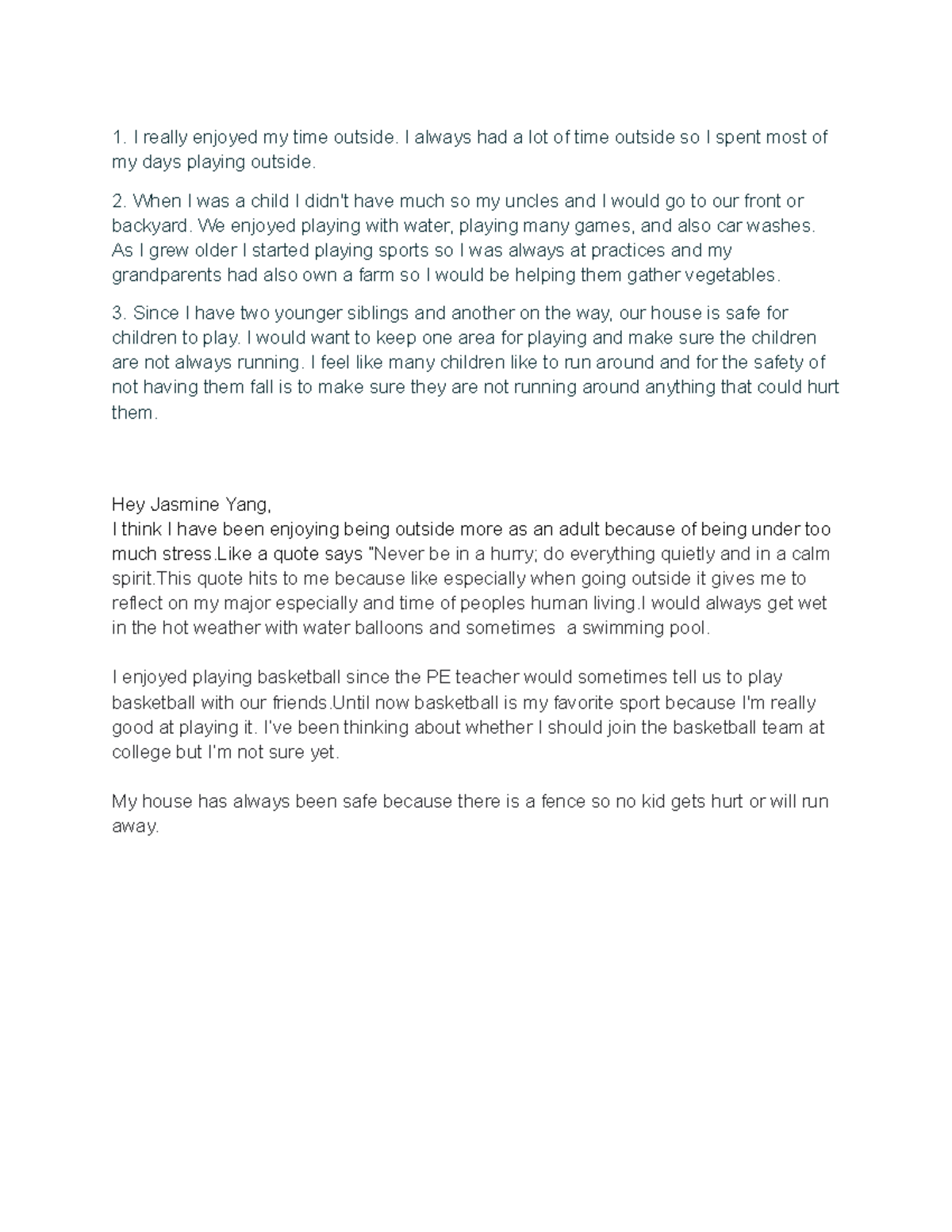 Untitled document - questions to answer - I really enjoyed my time ...