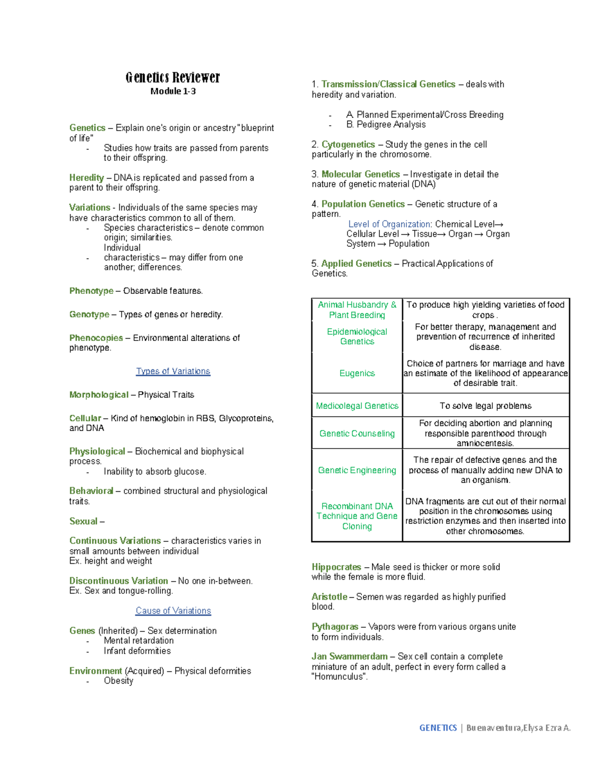 Genetics Reviewer Module 1-3 - Genetics Reviewer Module 1- 3 Genetics ...