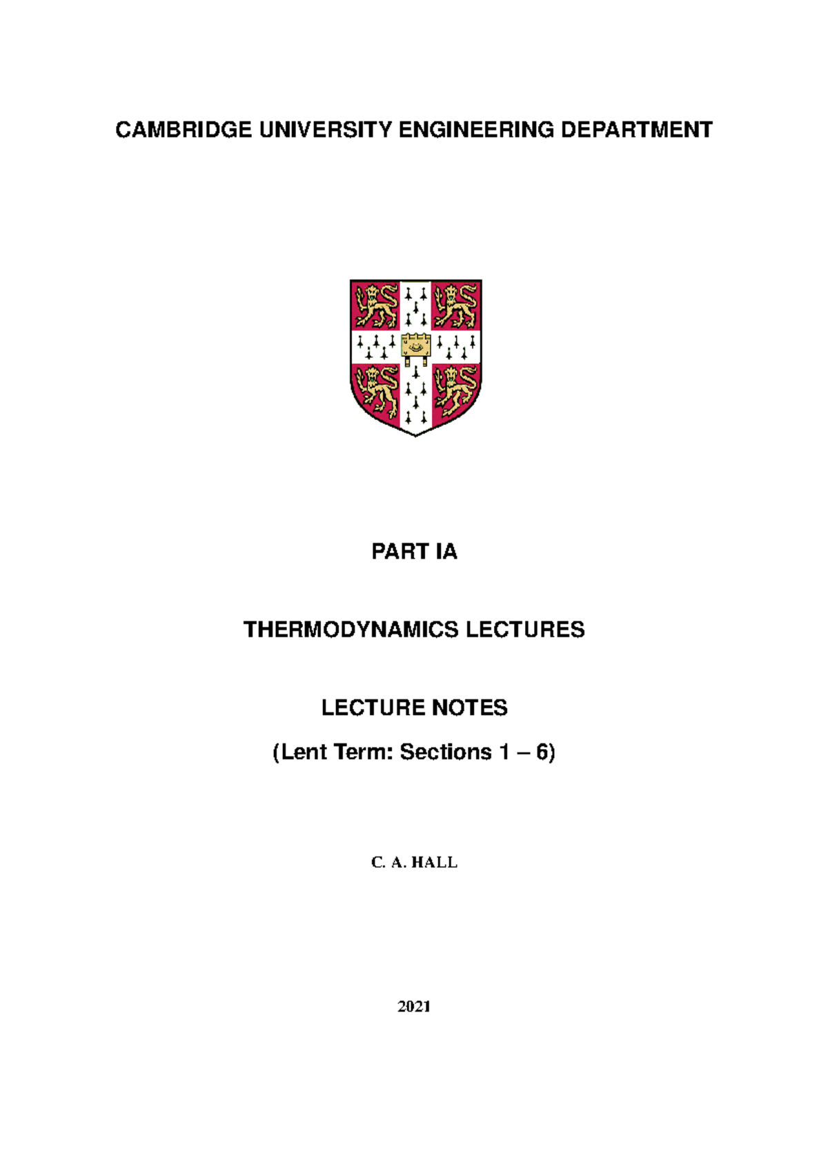 1AThermo Notes-Lent21 - CAMBRIDGE UNIVERSITY ENGINEERING DEPARTMENT ...