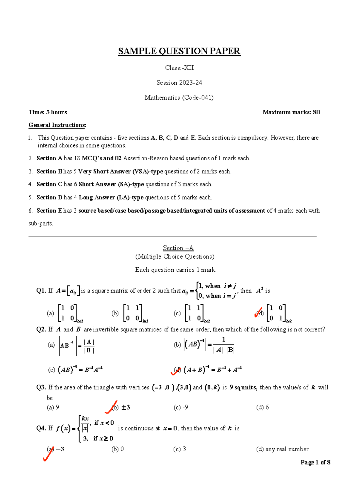Maths-SQP - kdjwa - ####### SAMPLE QUESTION PAPER Class:-XII Session ...