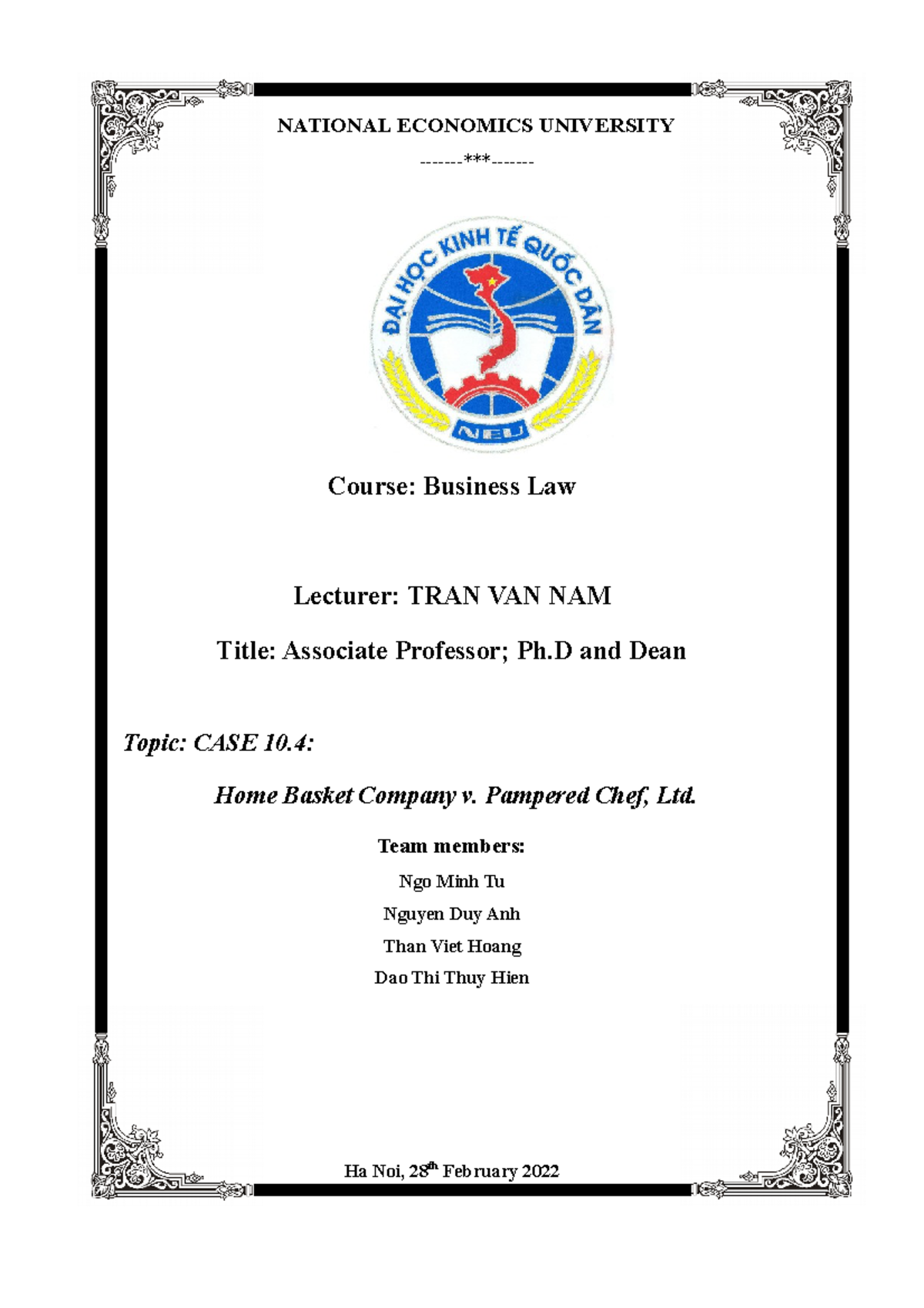 Business Law Group 1 NATIONAL ECONOMICS UNIVERSITY Course business-law-group-1-national-economics-university-course