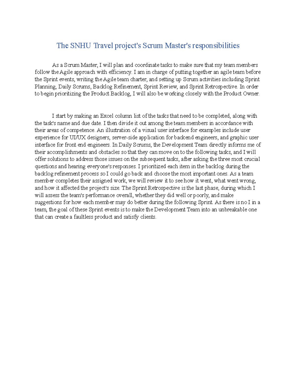 2-5 Journal Scrum Master - The SNHU Travel project's Scrum Master's ...