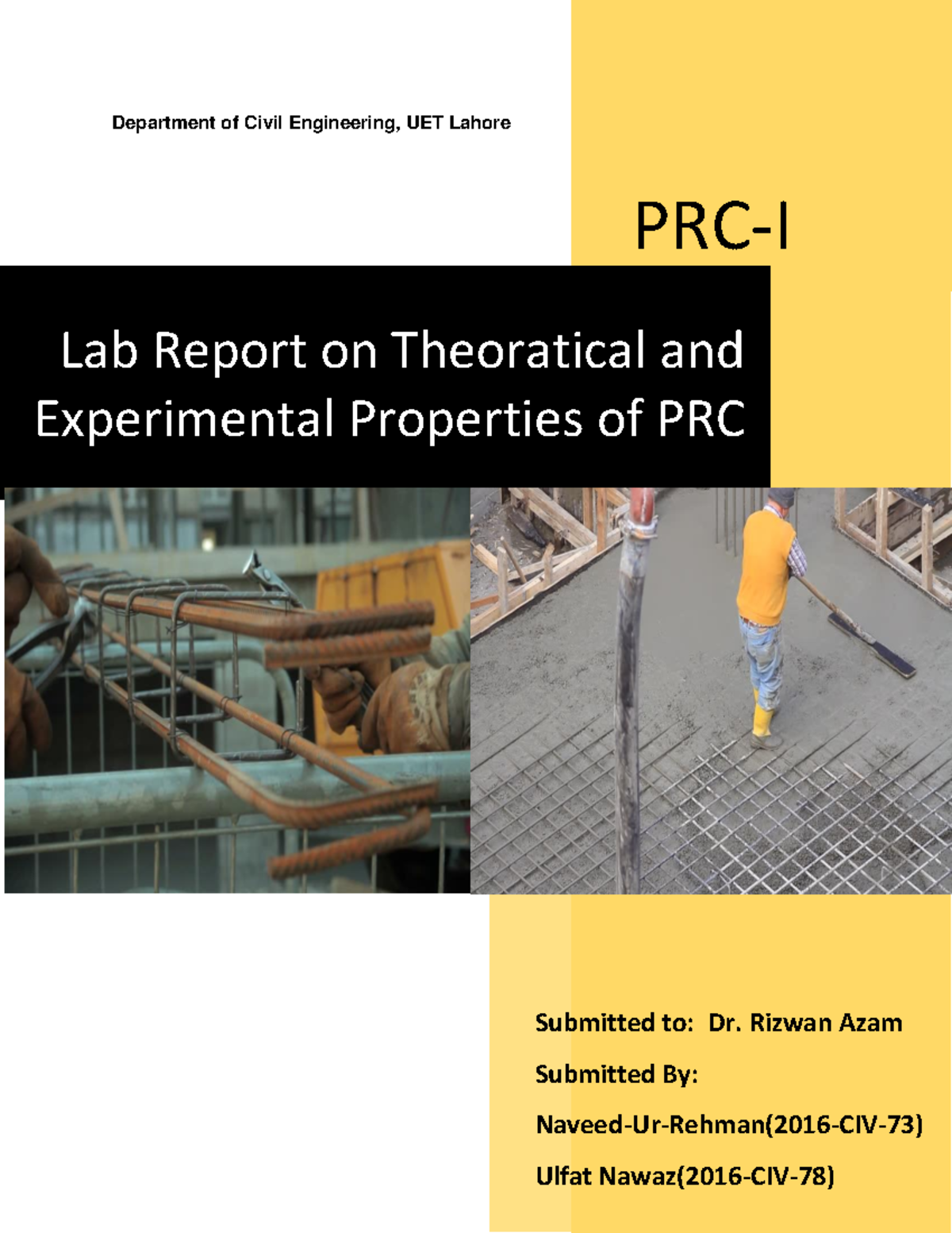 Prc lab report - Department of Civil Engineering, UET Lahore PRC-I ...