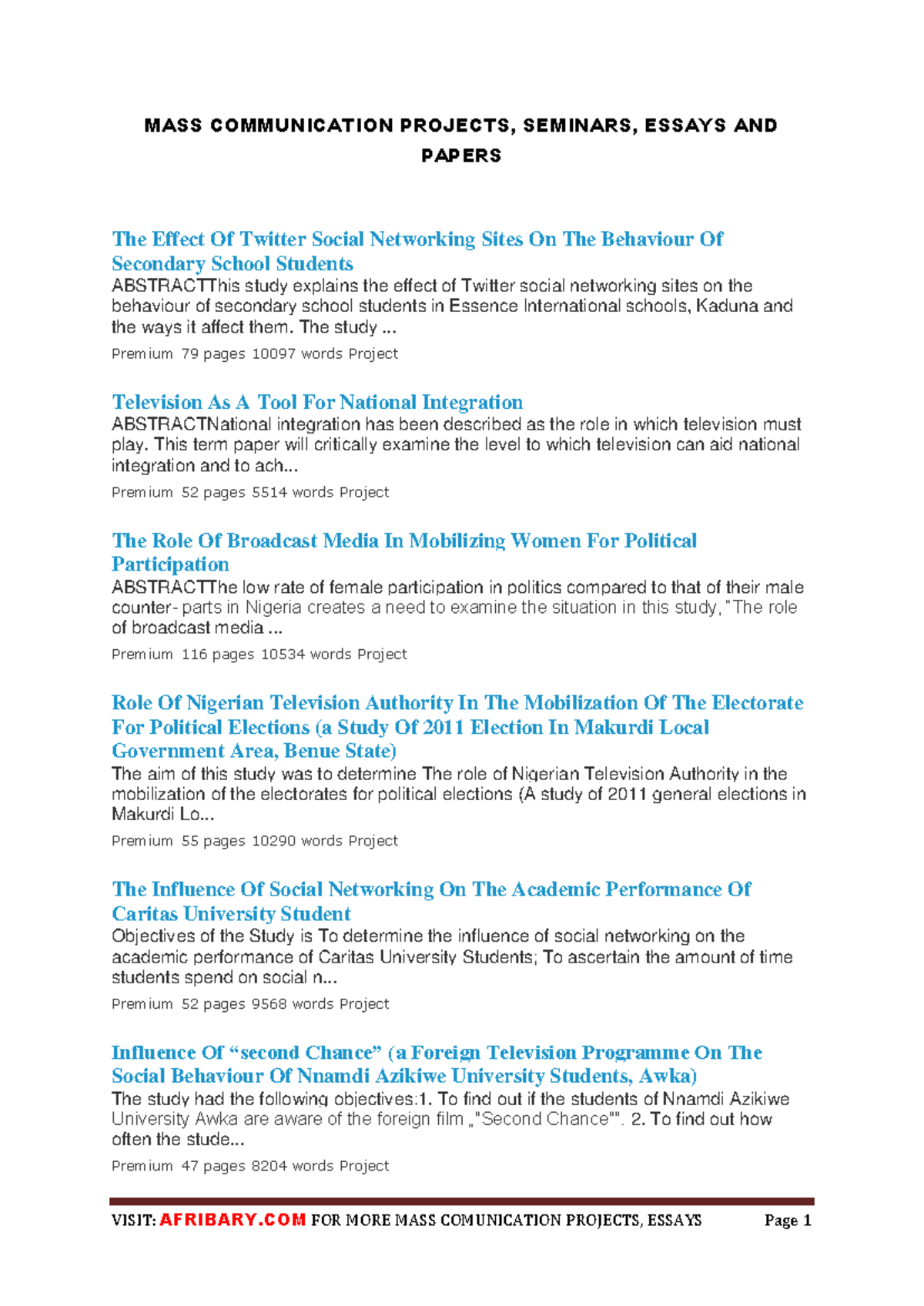 Mass Communication Papers Seminars Proje - MASS COMMUNICATION PROJECTS ...