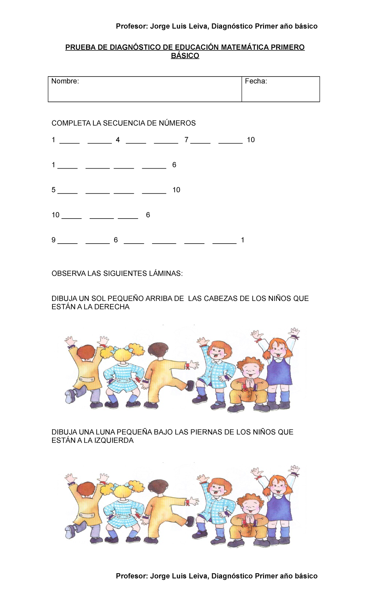 Prueba DE Diagnostico DE Educacion Matematica Primero Basi'co - PRUEBA ...