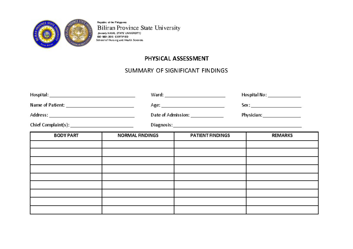 Compilation-PA-1 - n/a - PHYSICAL ASSESSMENT SUMMARY OF SIGNIFICANT ...