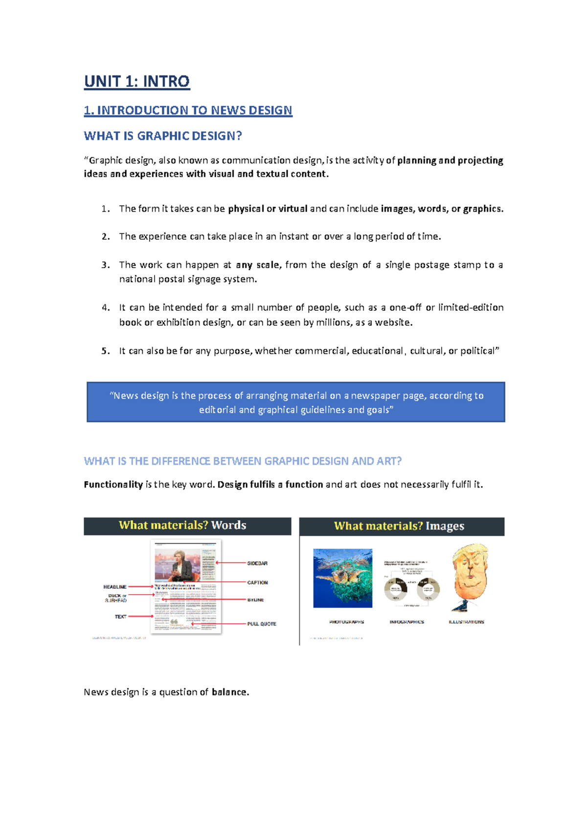 Newspaper Design Apuntes - UNIT 1: INTRO 1. INTRODUCTION TO NEWS DESIGN ...