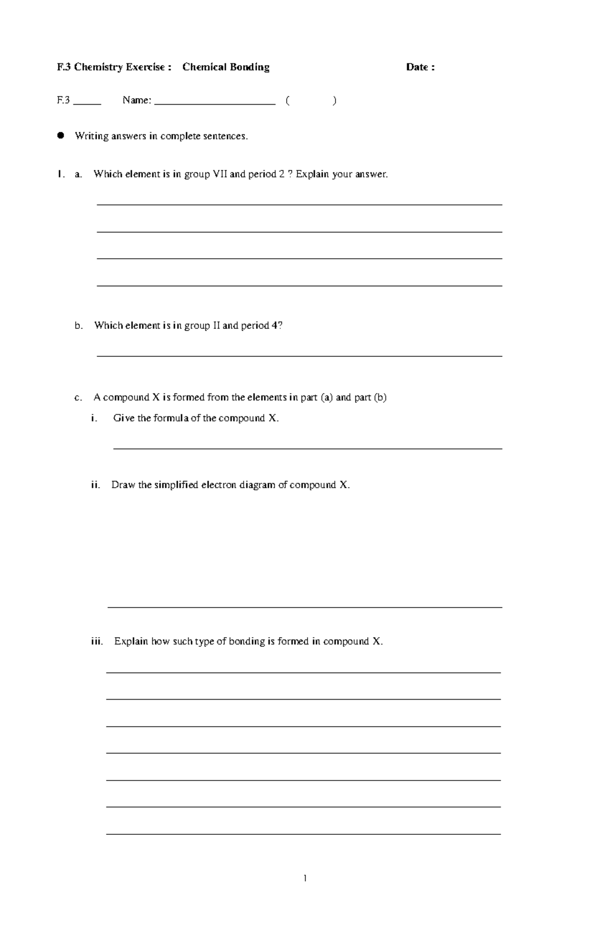 F3 bonding chem element - 1 F Chemistry Exercise : Chemical Bonding ...