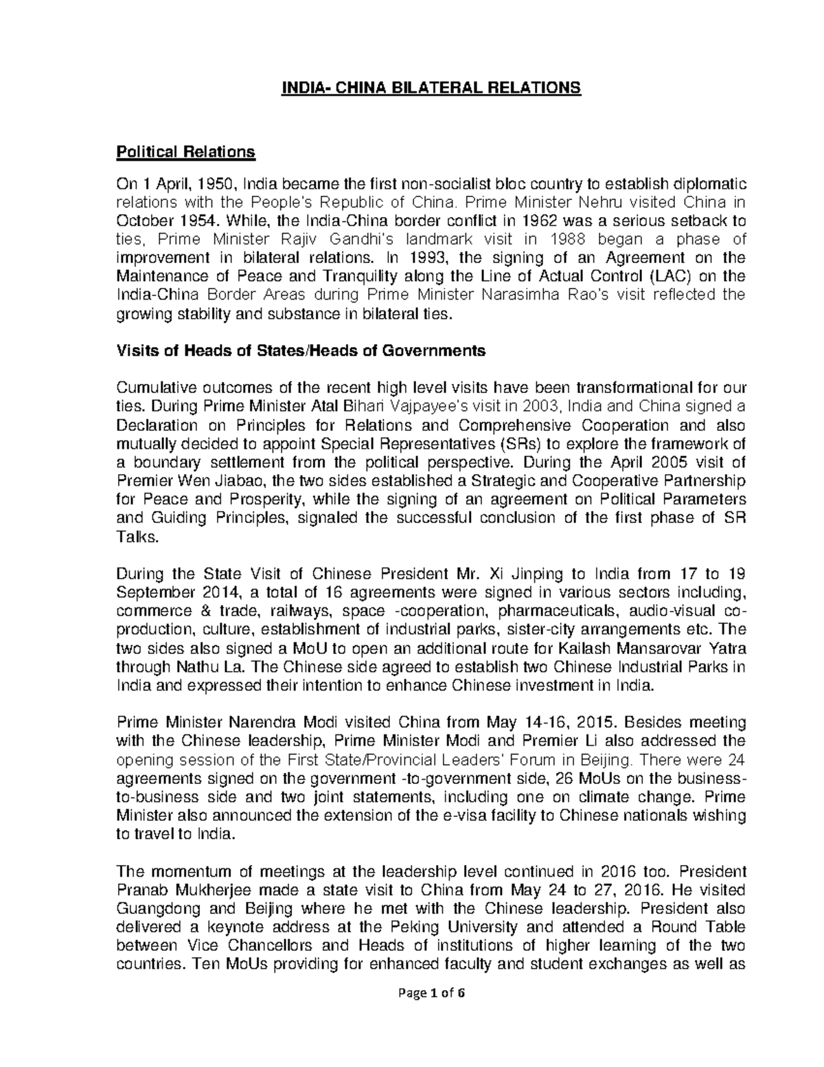 China October 2017 - Ahahj - INDIA- CHINA BILATERAL RELATIONS Political ...