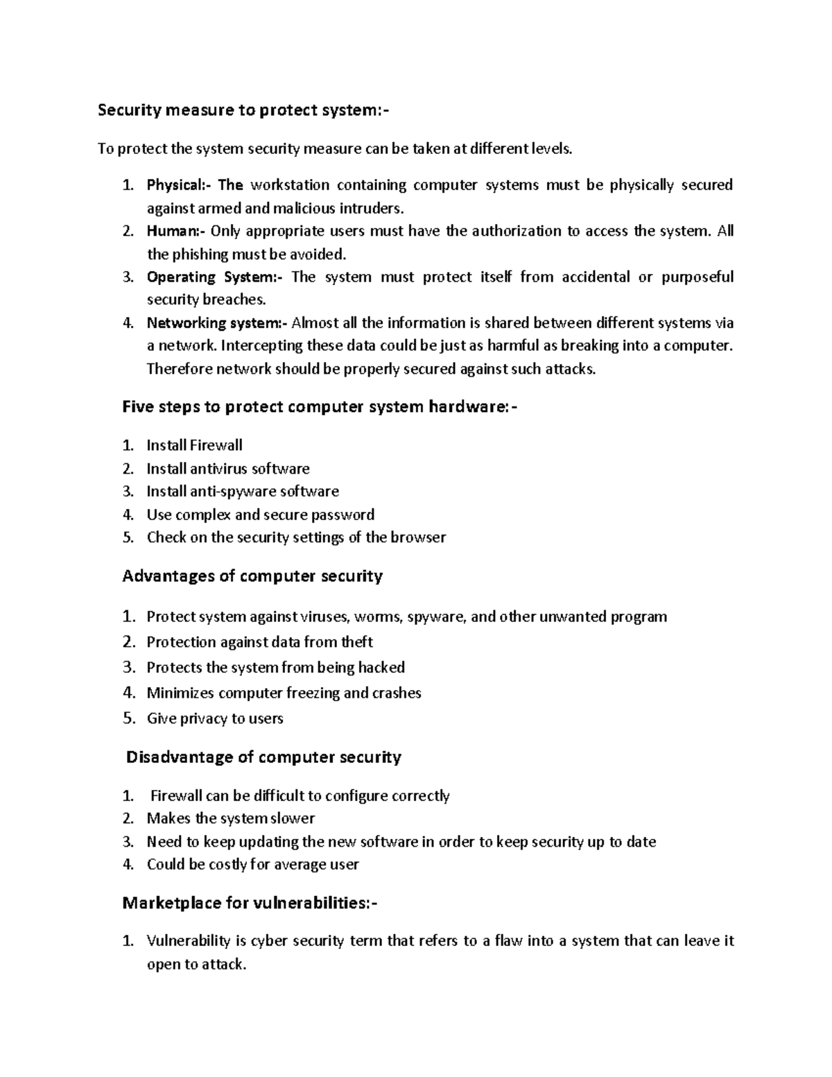 Css Unit1 Security Measure To Protect System To Protect The System Security Measure Can Be