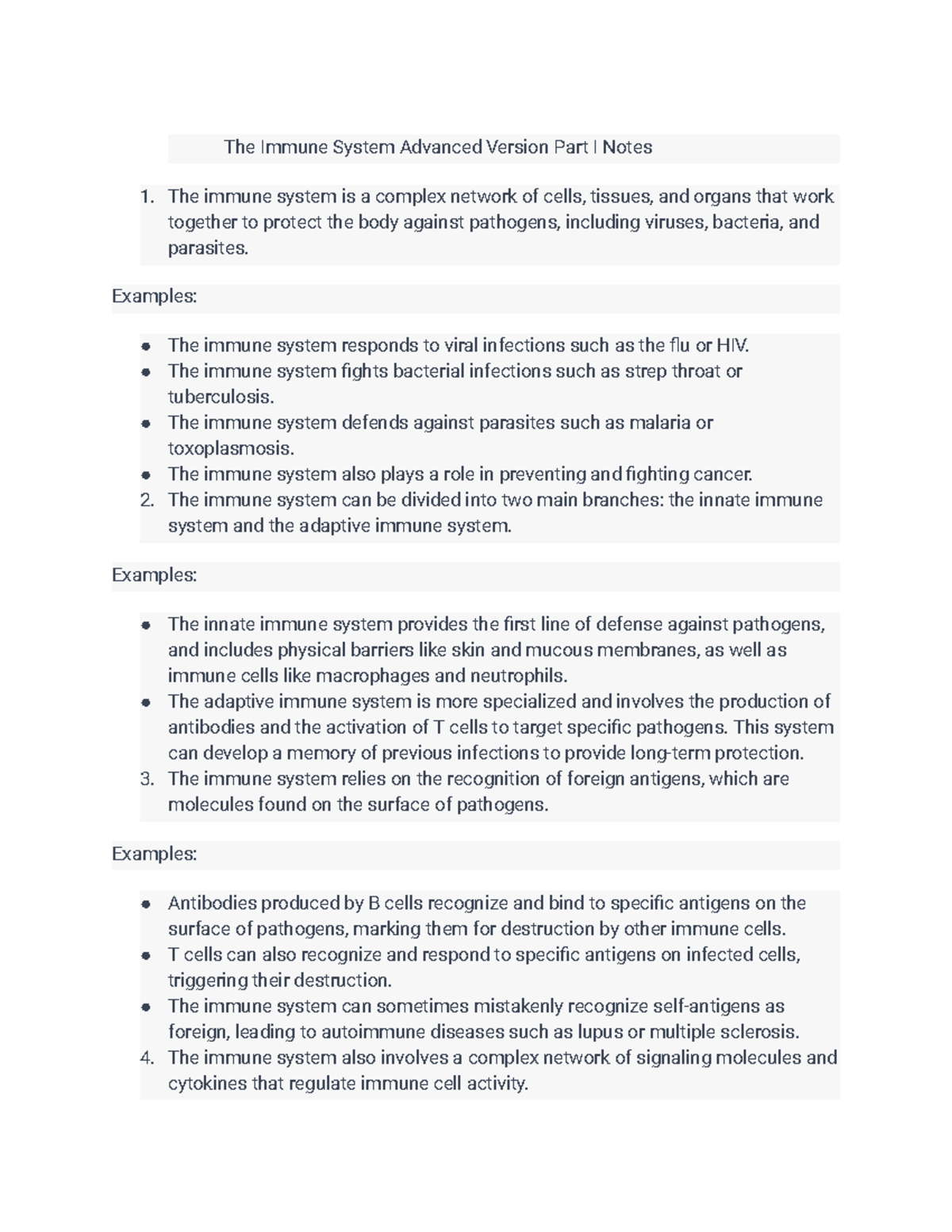 The Immune System Advanced Version Part I Notes - Examples: The immune ...