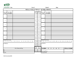 Volleyball Score Sheets 08 - VOLLEYBALL LEAGUE SCORESHEET 1 2 3 4 5 6 7 ...