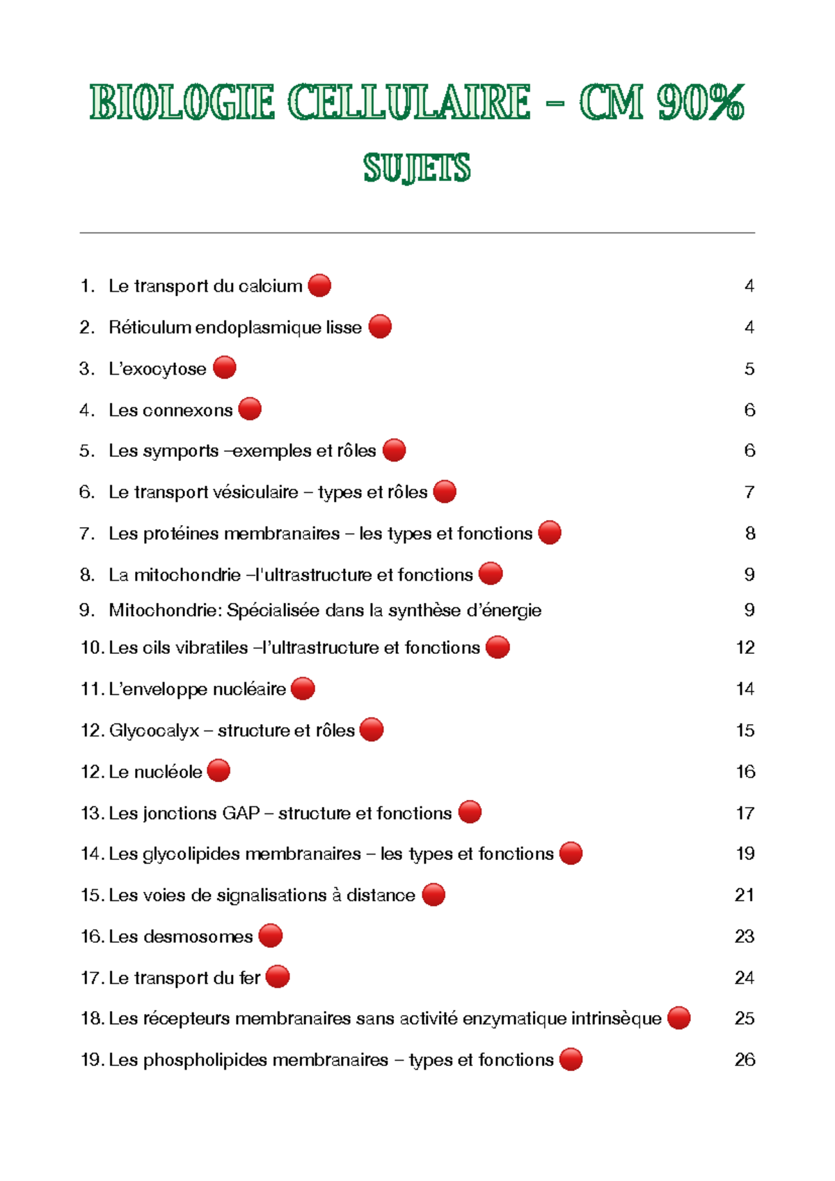Bio cell récapitulatif - BIOLOGIE CELLULAIRE - CM 90% Le transport du calcium 🔴 SUJETS Réticulum ...