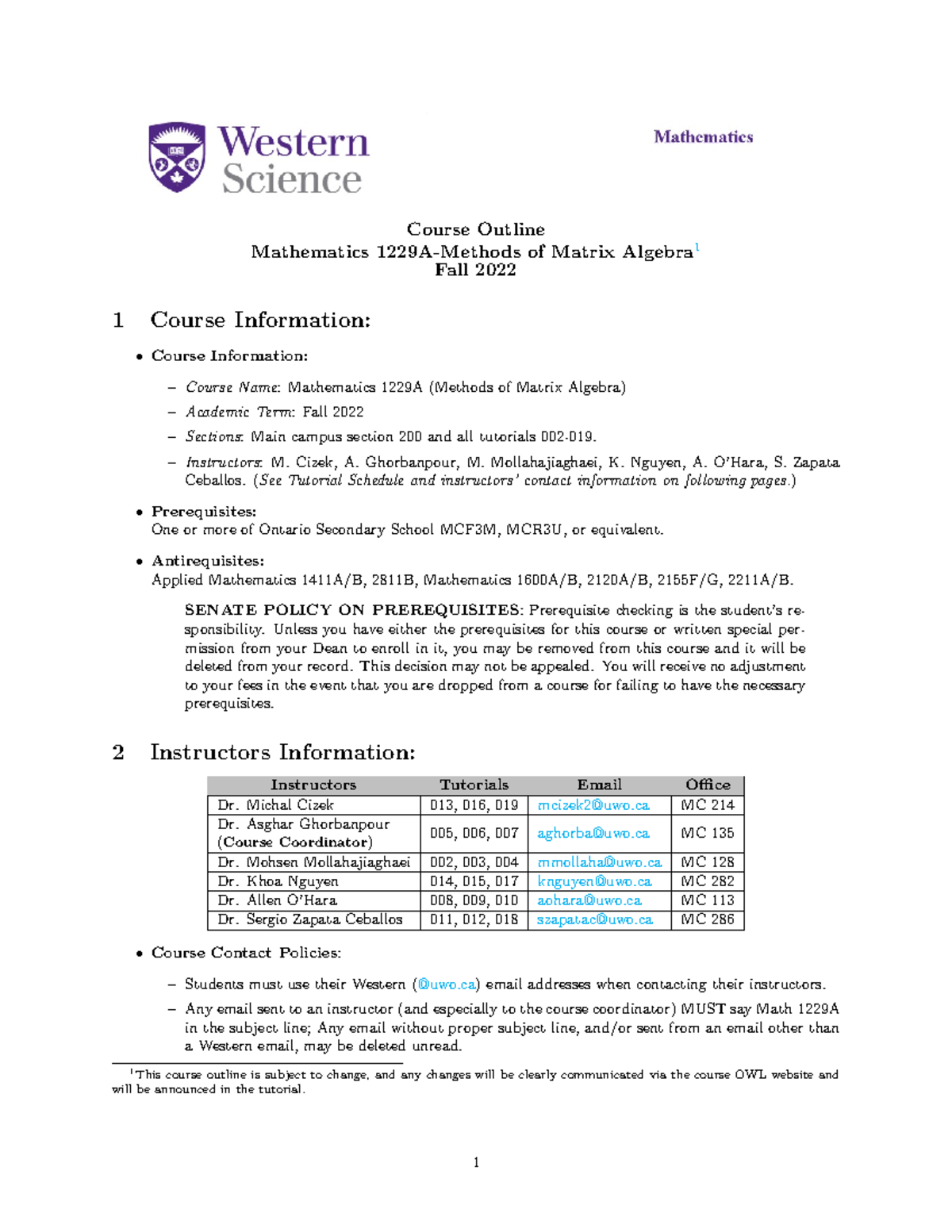 Math 1229 A Fall 2022 - practice - Course Outline Mathematics 1229A ...