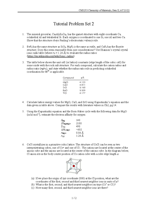 CM3253 - Tutorial 5 Solutions - Tutorial 5 (2022) Sodium oxide has the ...