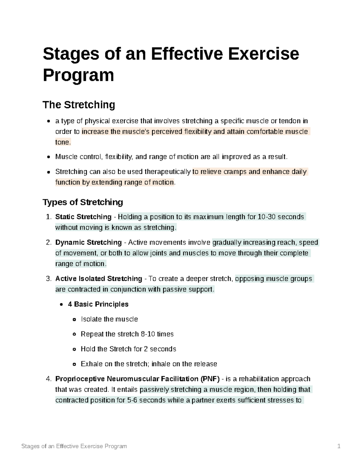 Stages of an Effective Exercise Program - Muscle control, flexibility ...