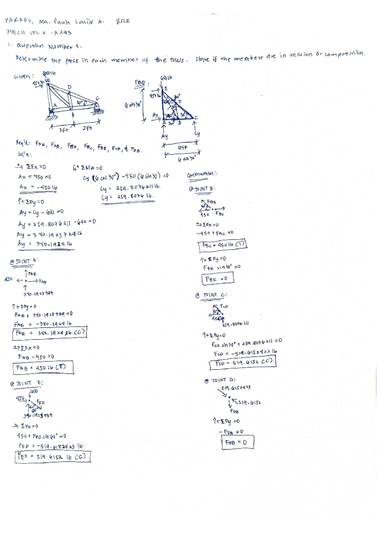 WEEK 7 Statics Plate - PARADO, Ma. Paula Louije A. BSCE MECH 2 1 ...