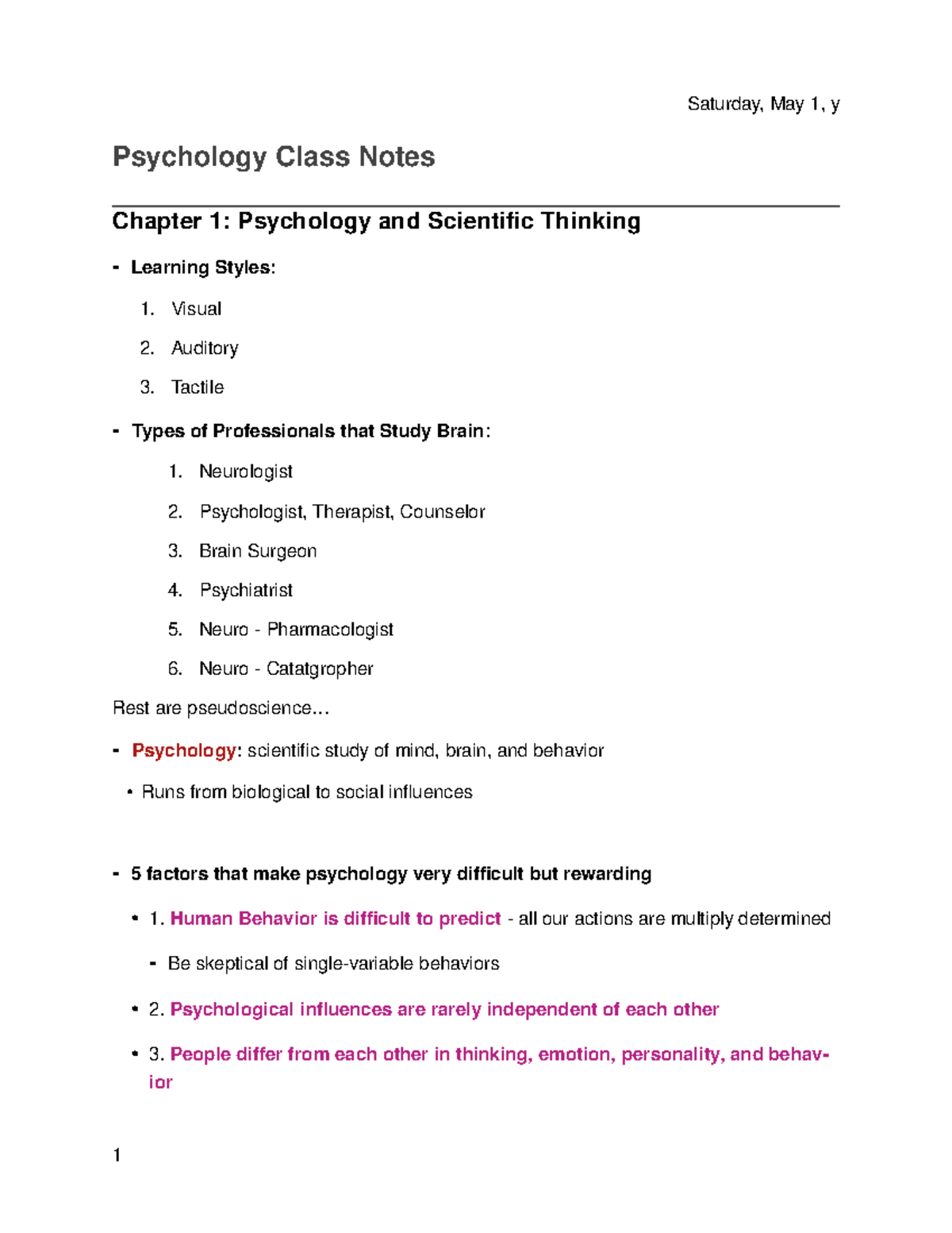 Psycology 1013 Class Notes - Saturday, April 13, y Psychology Class ...
