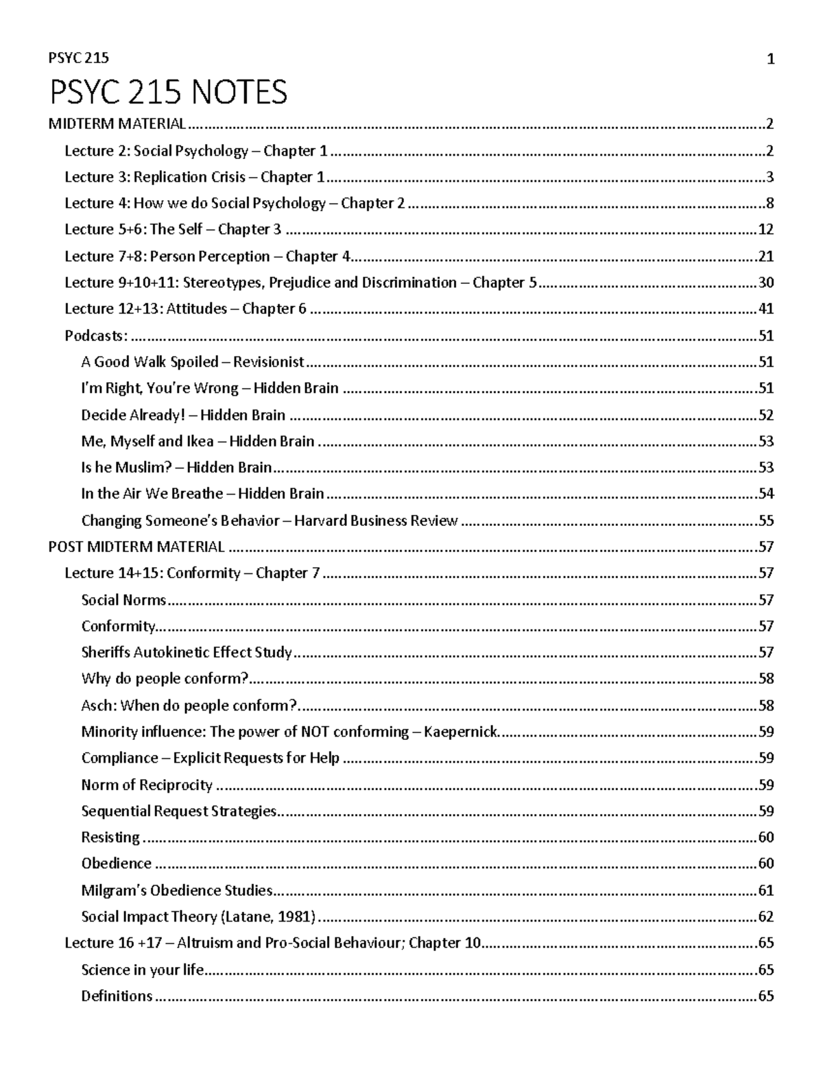PSYC 215- Chrissy winter 2020 - PSYC 215 NOTES MIDTERM MATERIAL Lecture ...