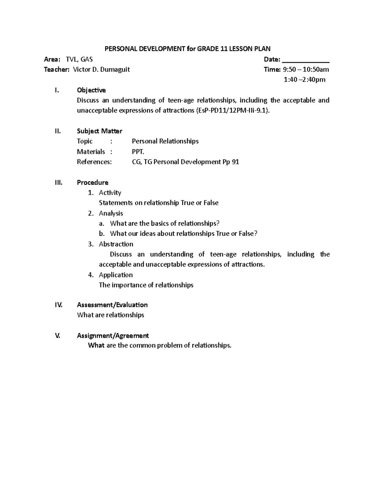 327879872 Personal Development 2nd Quarter - Area: TVL, GAS Date ...