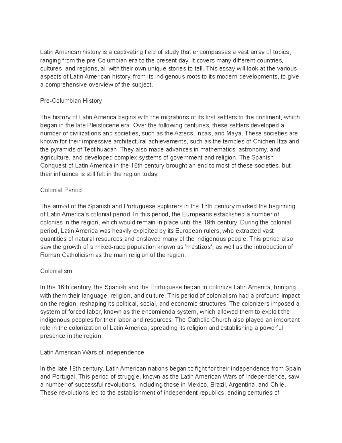 Latin American History - It covers many different countries, cultures ...