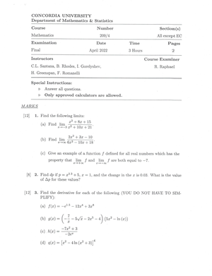 Sample Final with Solutions - MATH 209 - Studocu