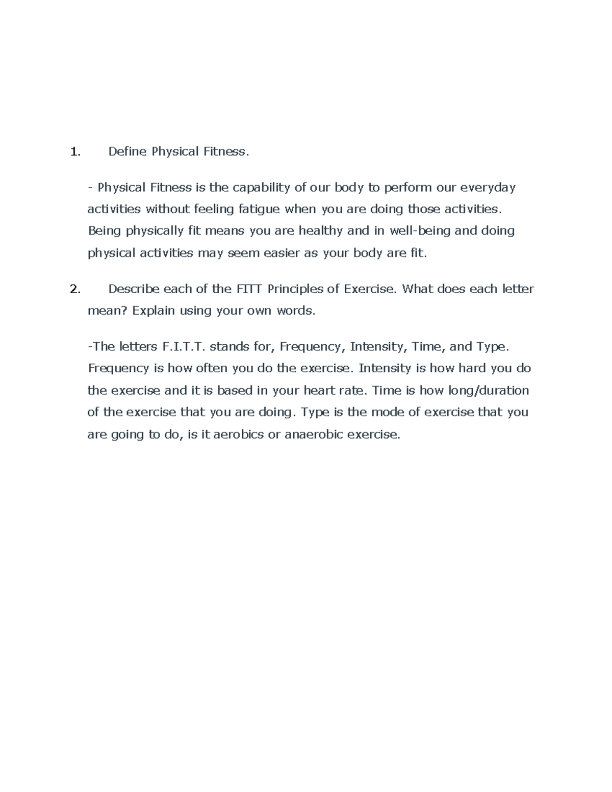 Assignment 1 - qyq65r - Define Physical Fitness. Physical Fitness is ...