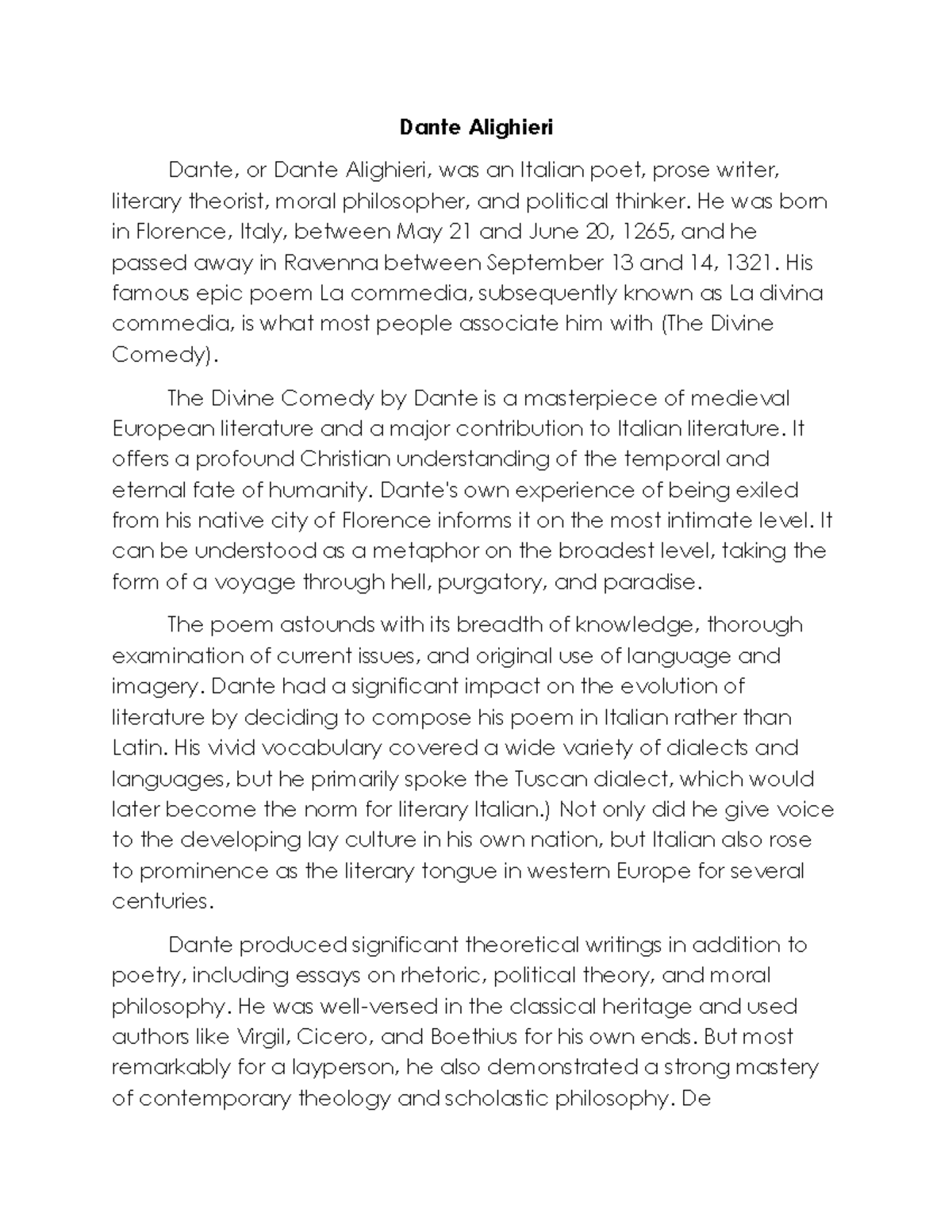 Dante Alighieri - He was born in Florence, Italy, between May 21 and ...