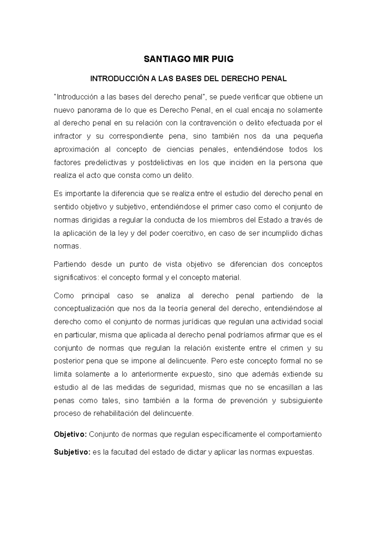 Introducción A LAS Bases DEL Derecho Penal - SANTIAGO MIR PUIG INTRODUCCIÓN A LAS BASES DEL ...