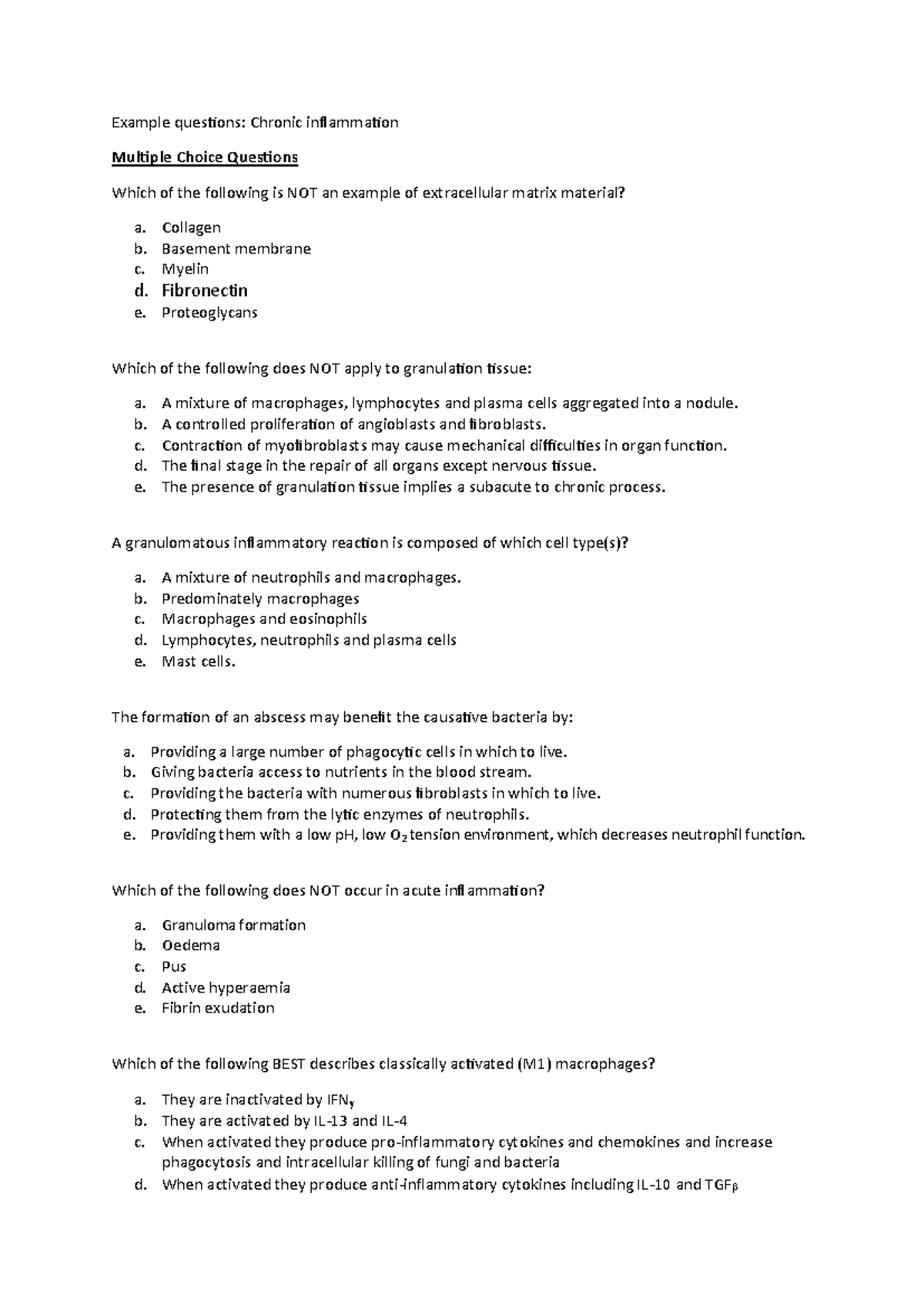 Example questions Chronic inflammation - Example questions: Chronic ...