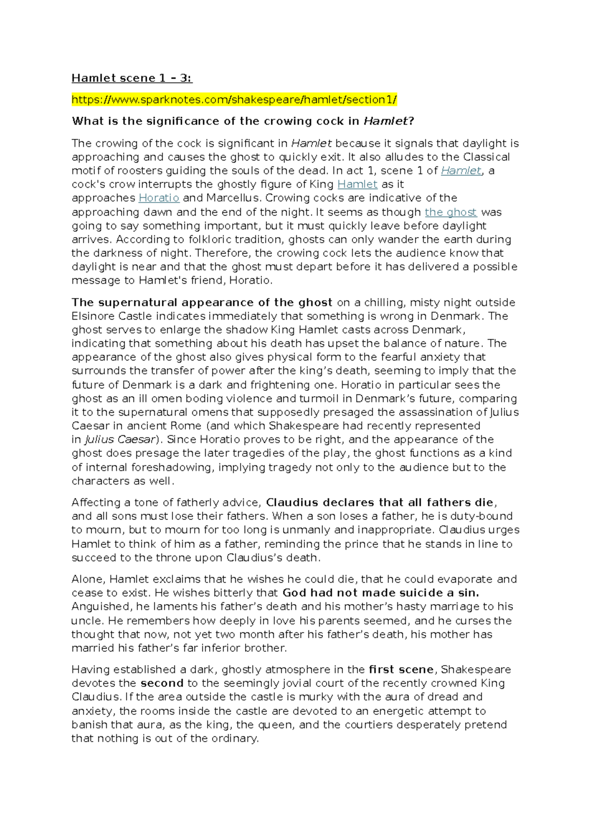 Hamlet scene 1-3 - detailed summary and combined notes from class as ...