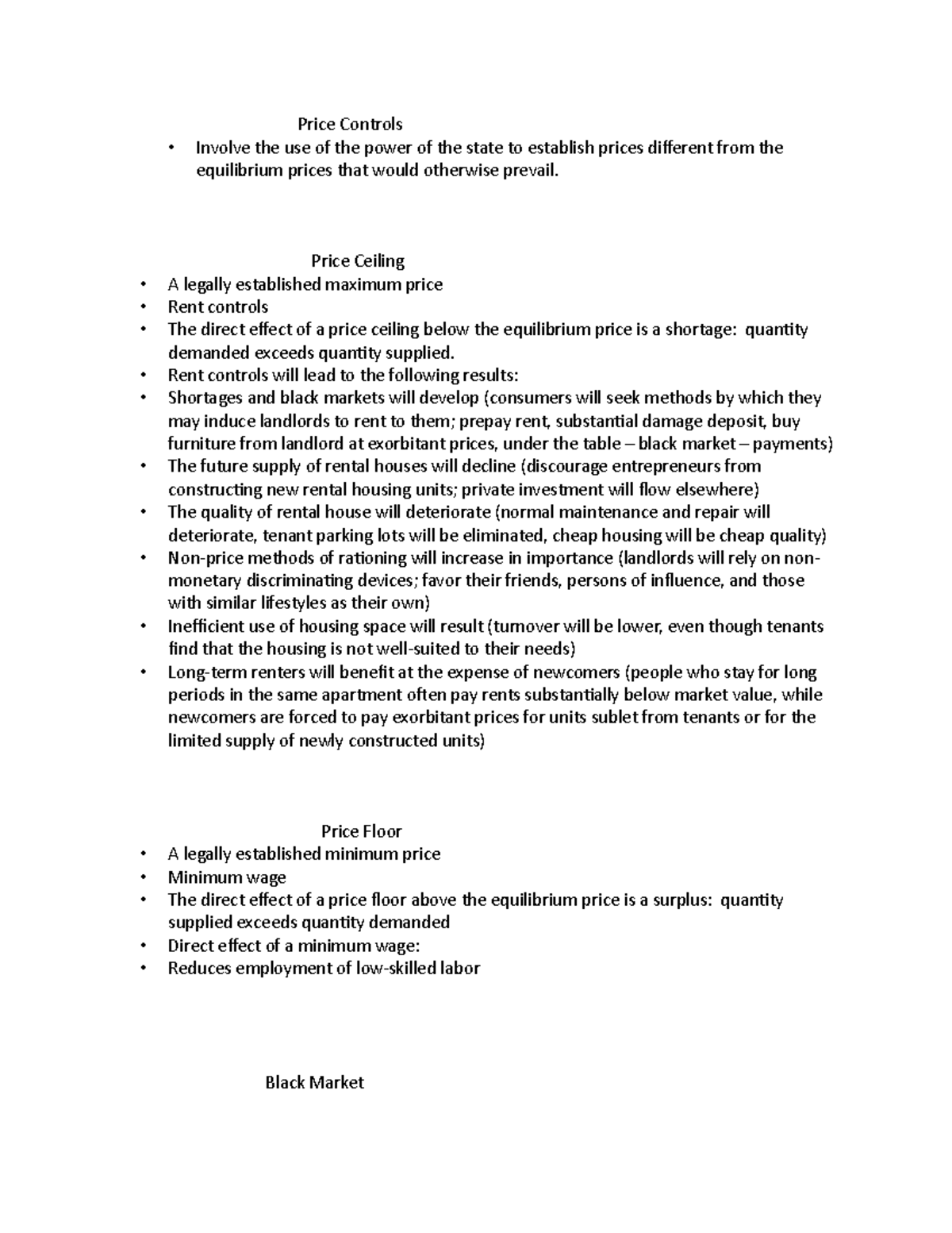 ECON 101 Price Controls I - Price Controls Involve the use of the power ...