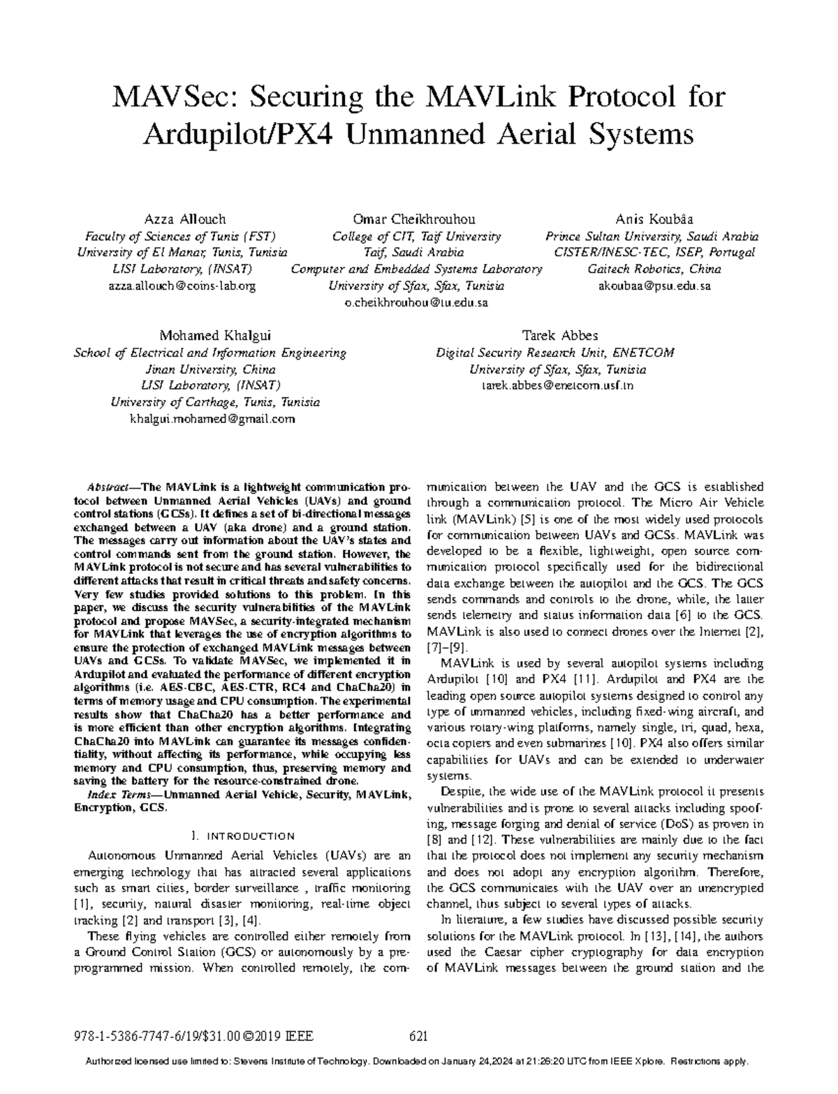 MAVSec Securing the MAVLink Protocol for Ardupilot PX4 Unmanned Aerial ...