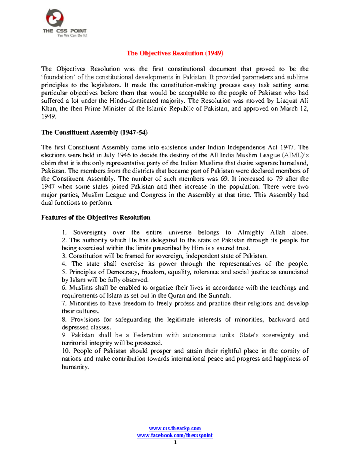 The Objectives Resolution (1949) - css facebook/thecsspoint 1 The ...