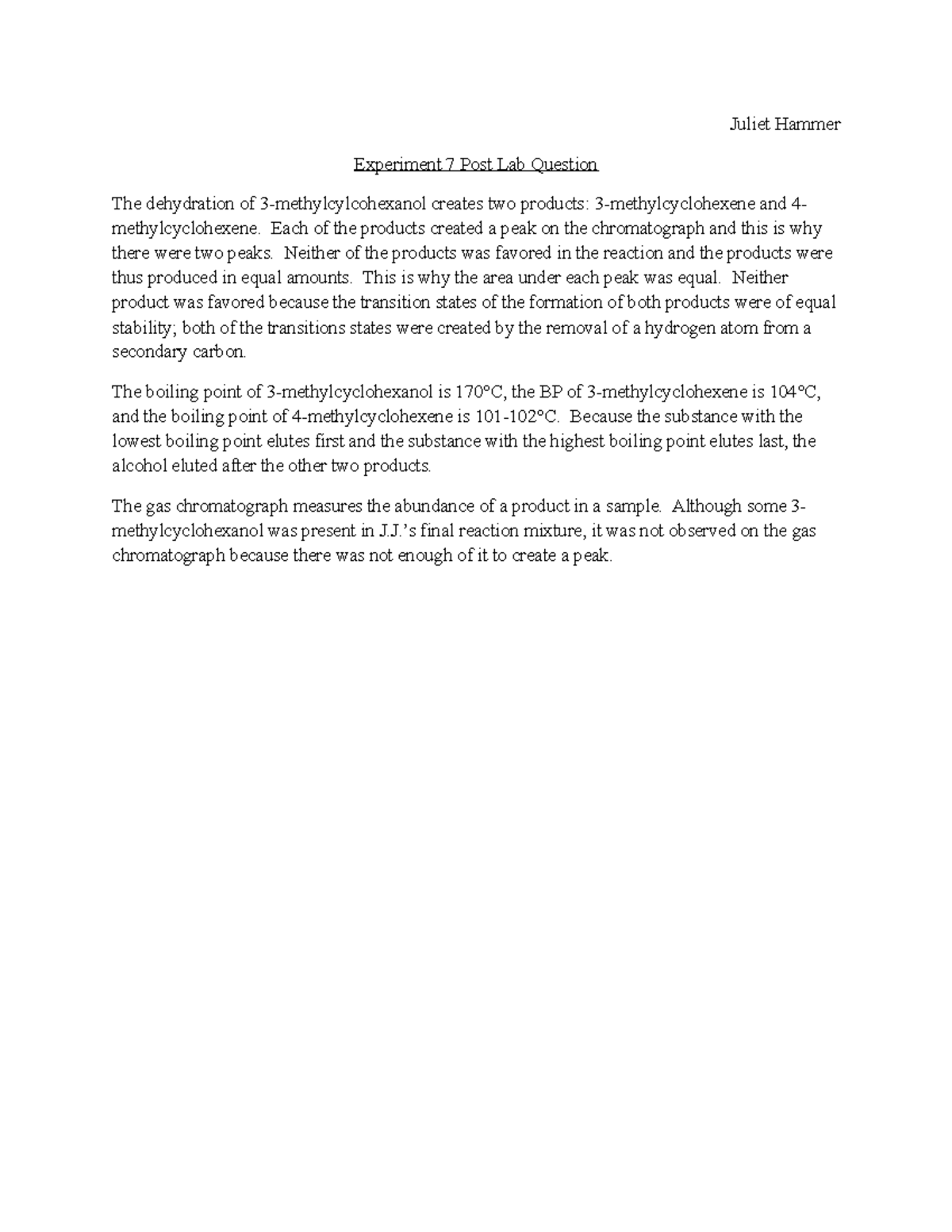 Experiment 7 Post Lab - expt 7 post lab - Juliet Hammer Experiment 7 ...