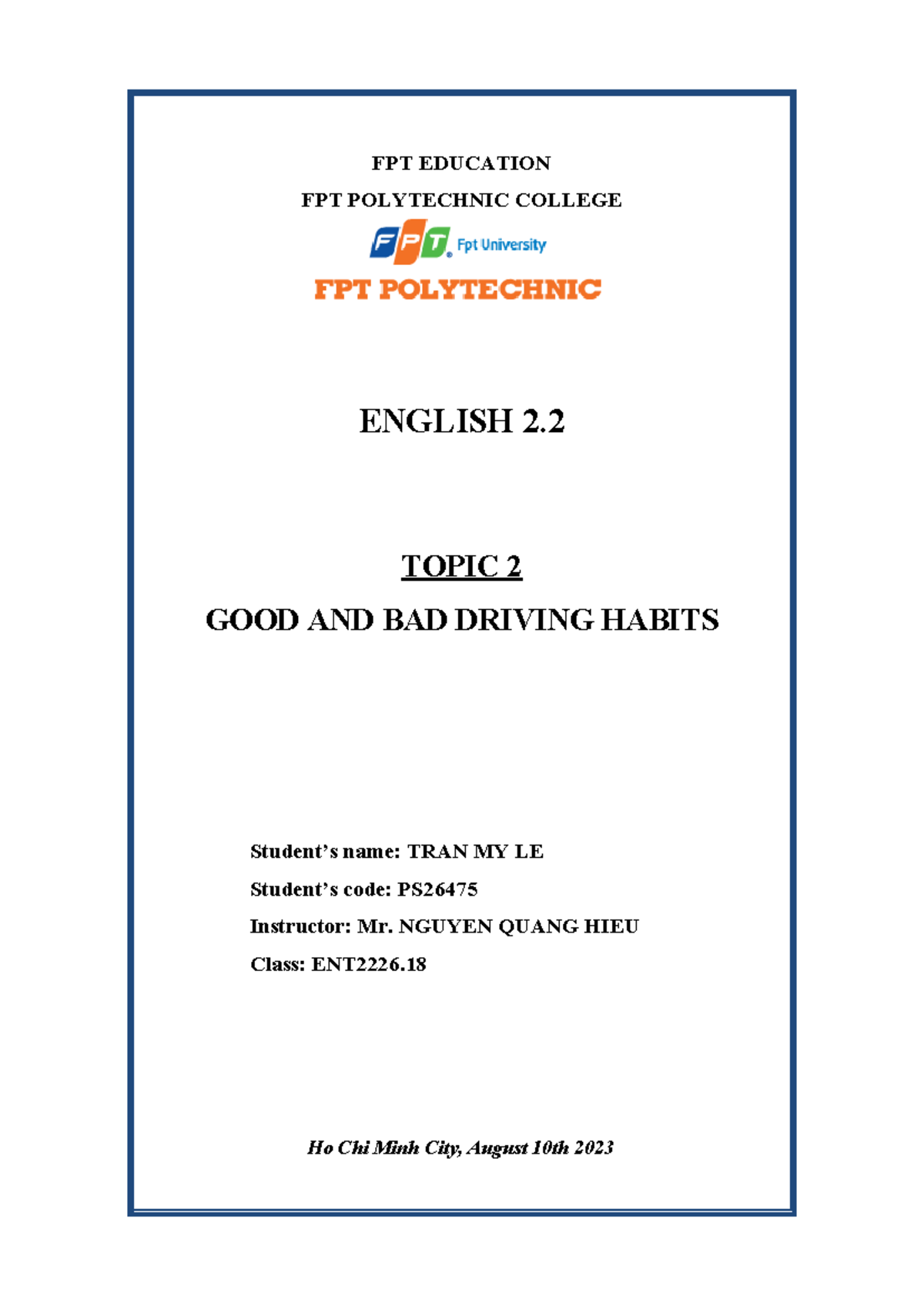 Nguyen Quang HIEU PS12345 Portfolio ENT2226 - FPT EDUCATION FPT ...