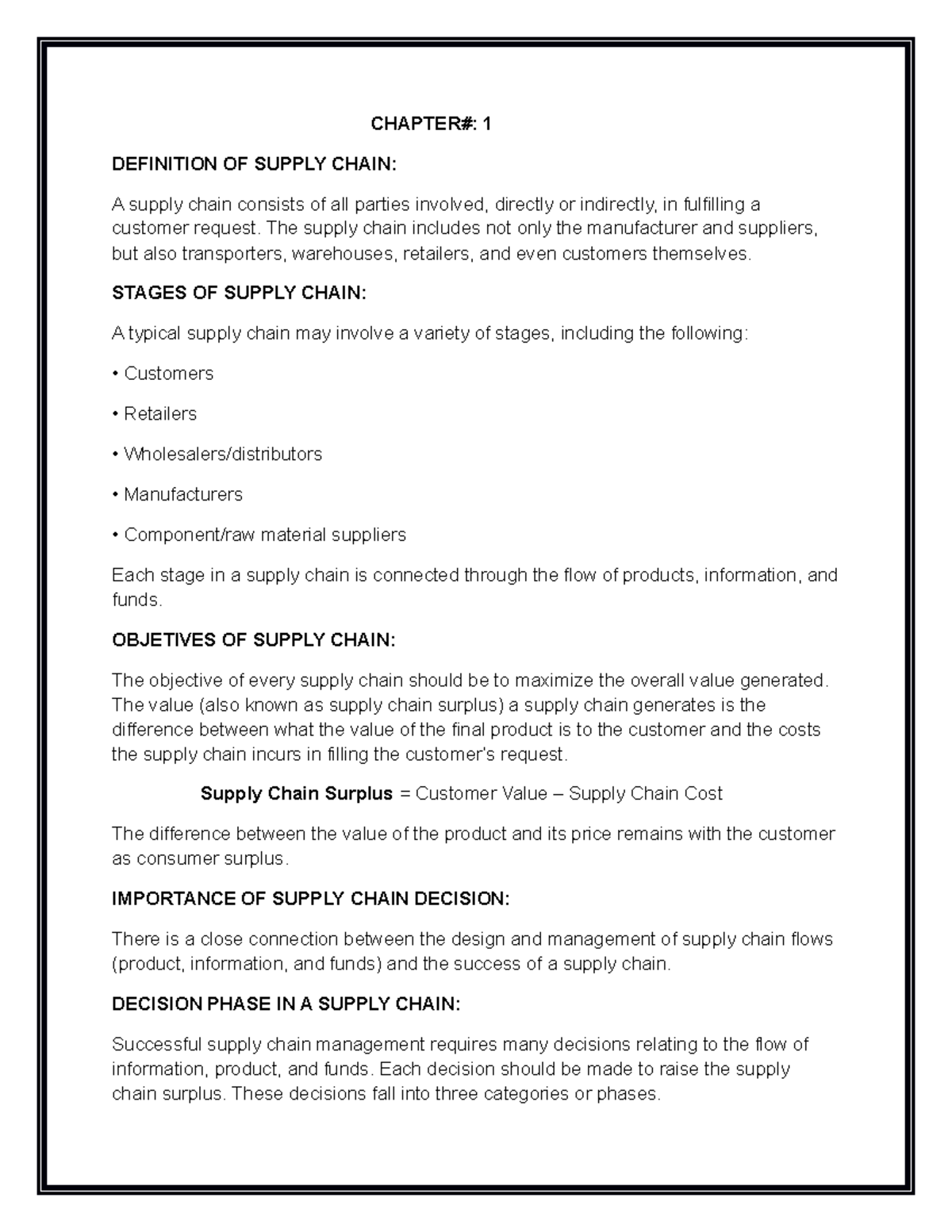 Definition OF Supply Chain MID TERM - CHAPTER#: 1 DEFINITION OF SUPPLY ...