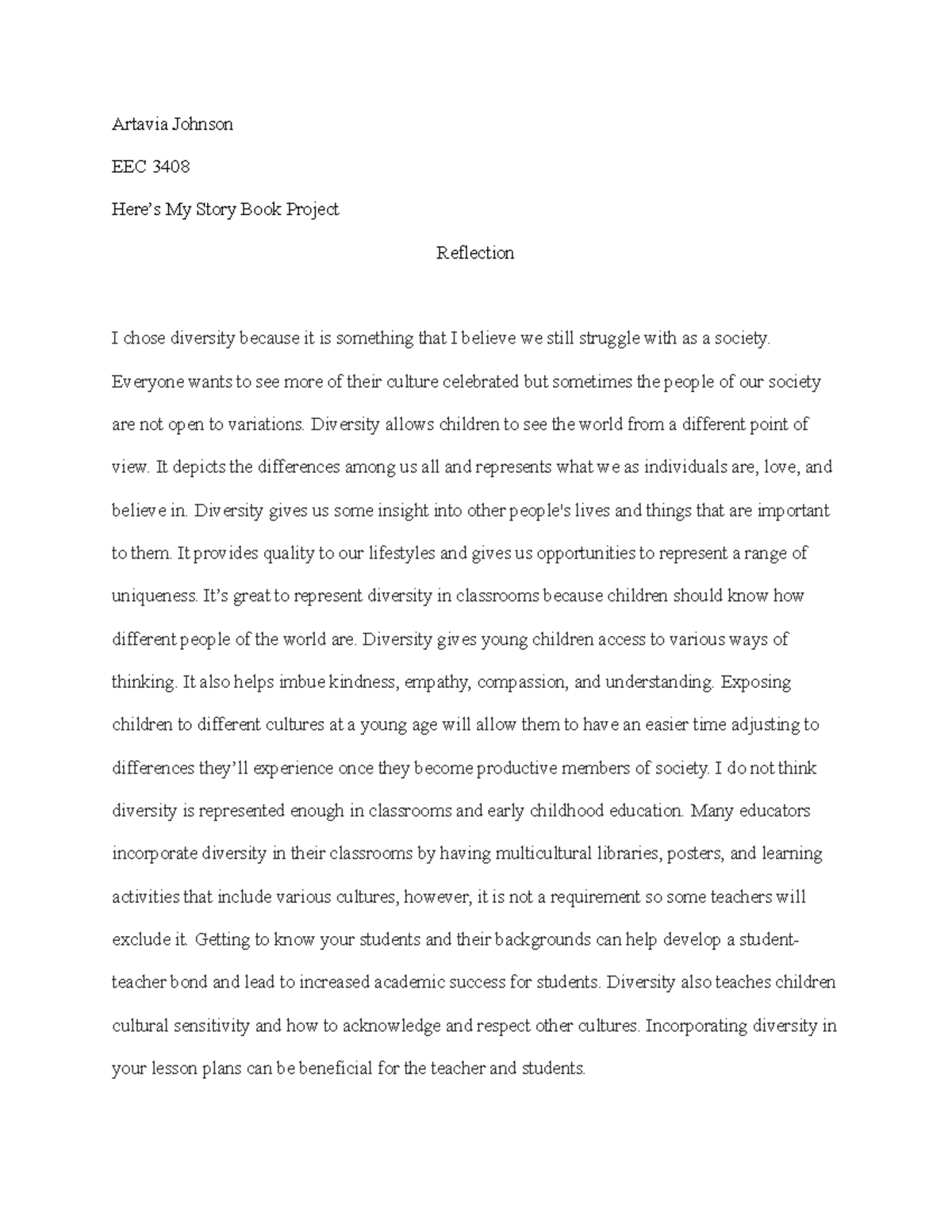 EEC 3408 Book Project Reflection - Artavia Johnson EEC 3408 Here’s My ...