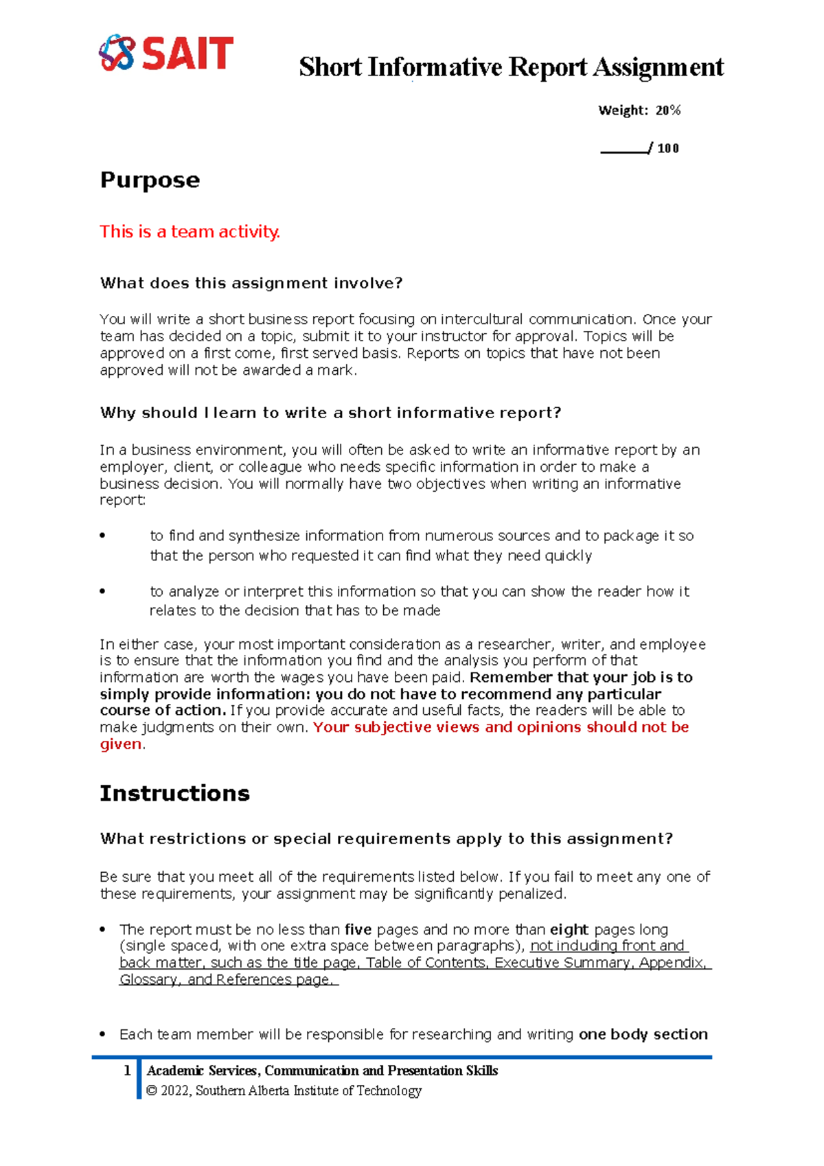 Short Informative Report Assignment - Communication - Studocu