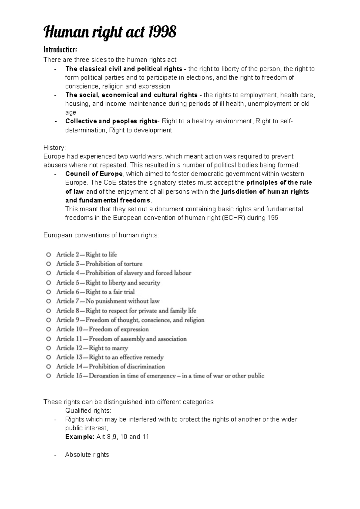 2.1 Human rights act 1998 - Introduction: There are three sides to the ...