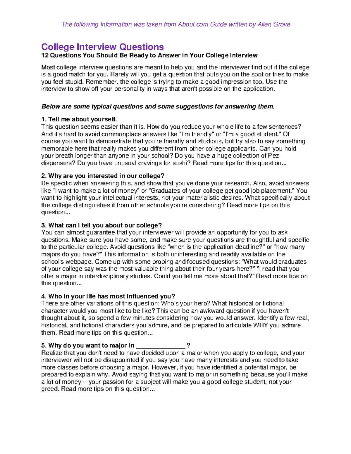College Interview Questions Prep - College Interview Questions 12 Questions You Should Be Ready ...