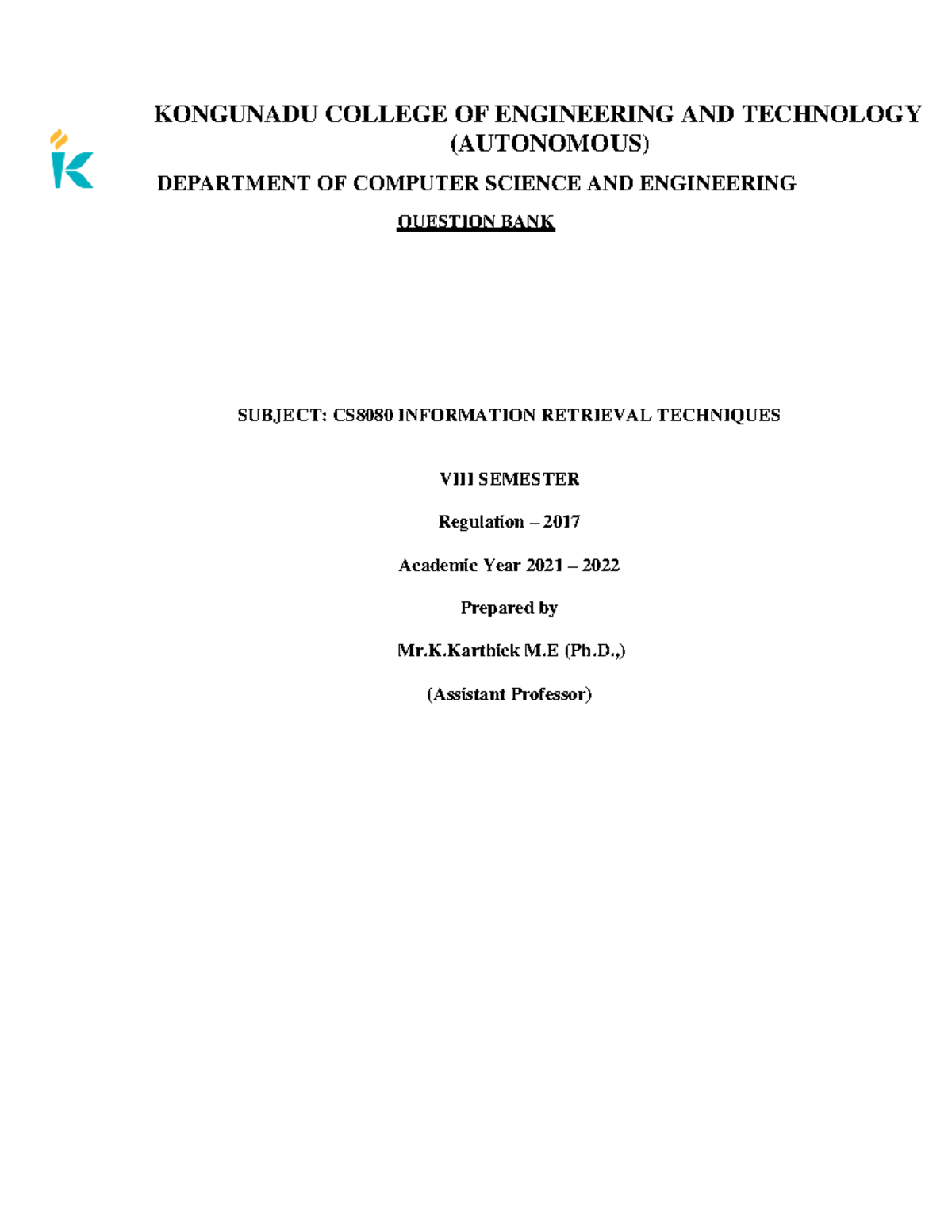 CS8080 IRT QB - Human Computer Interaction CS8079 - KONGUNADU COLLEGE ...