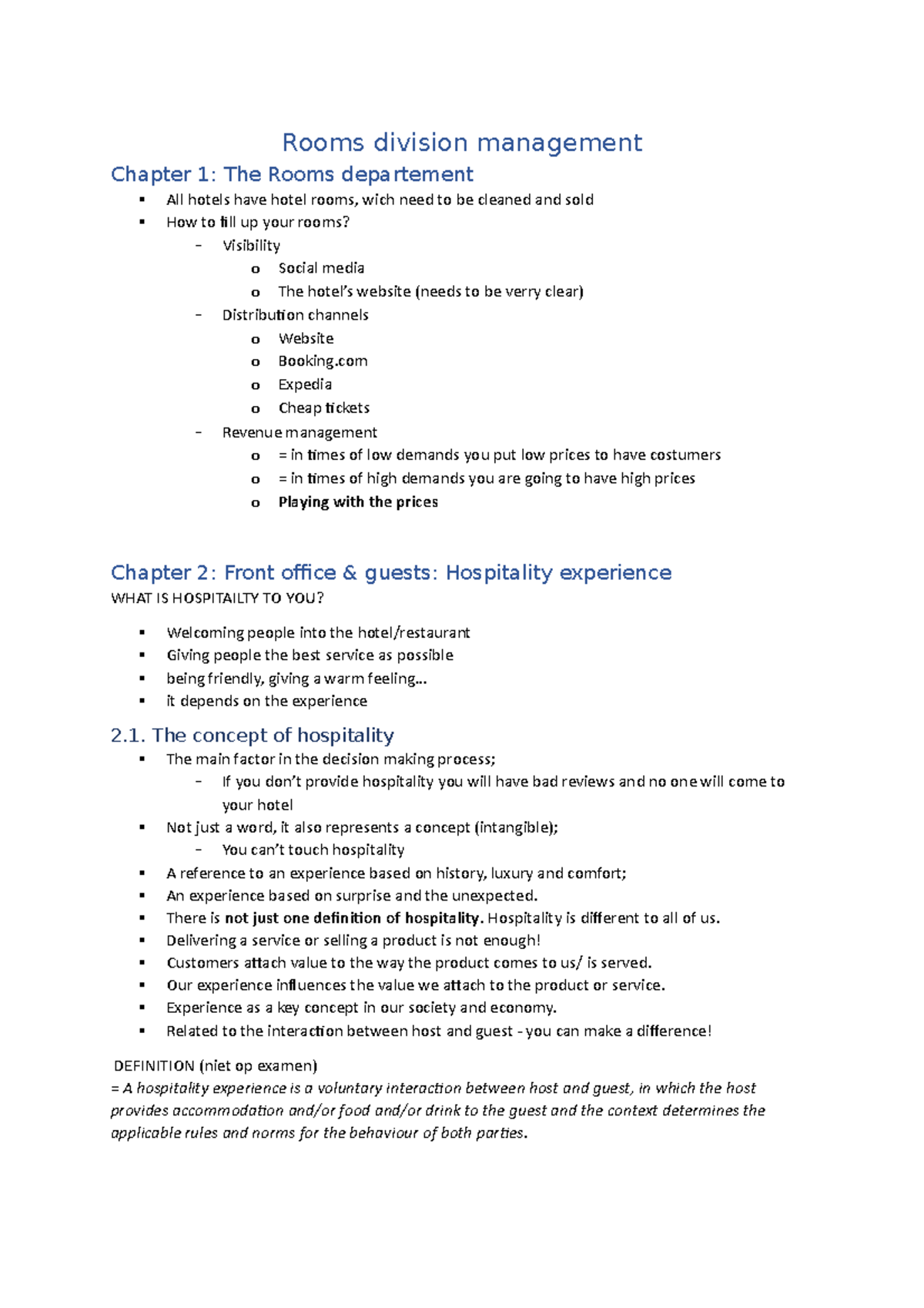 Rooms division management - Rooms division management Chapter 1: The ...