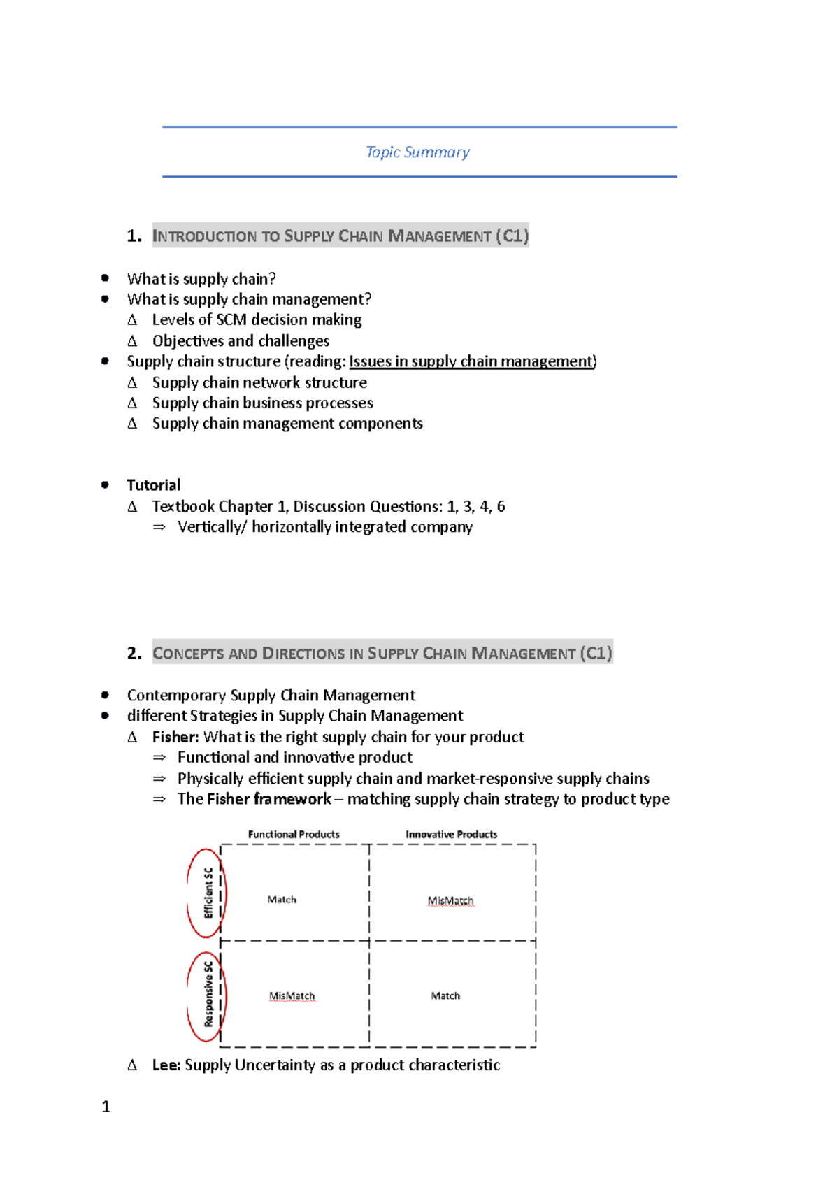 Topic Summary - INTRODUCTION TO SUPPLY CHAIN MANAGEMENT (C1) What is ...
