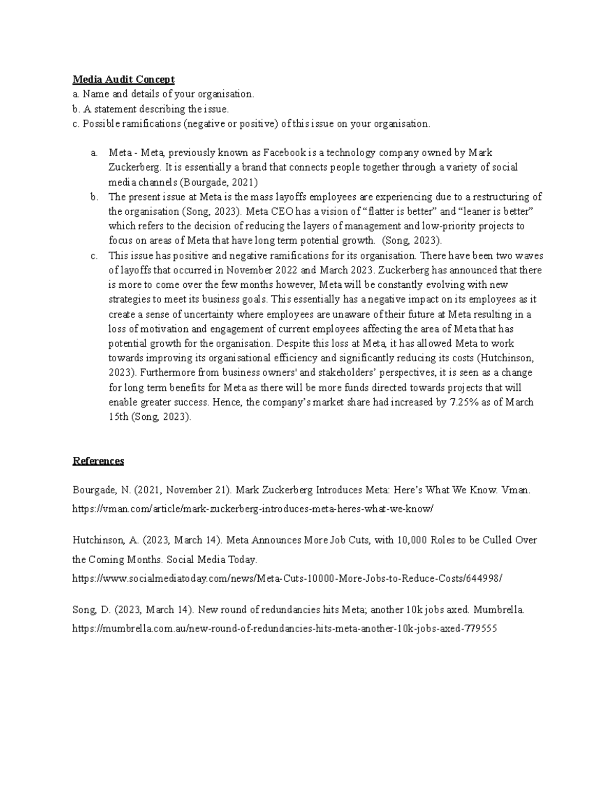 Media audit concept - Media Audit Concept a. Name and details of your ...