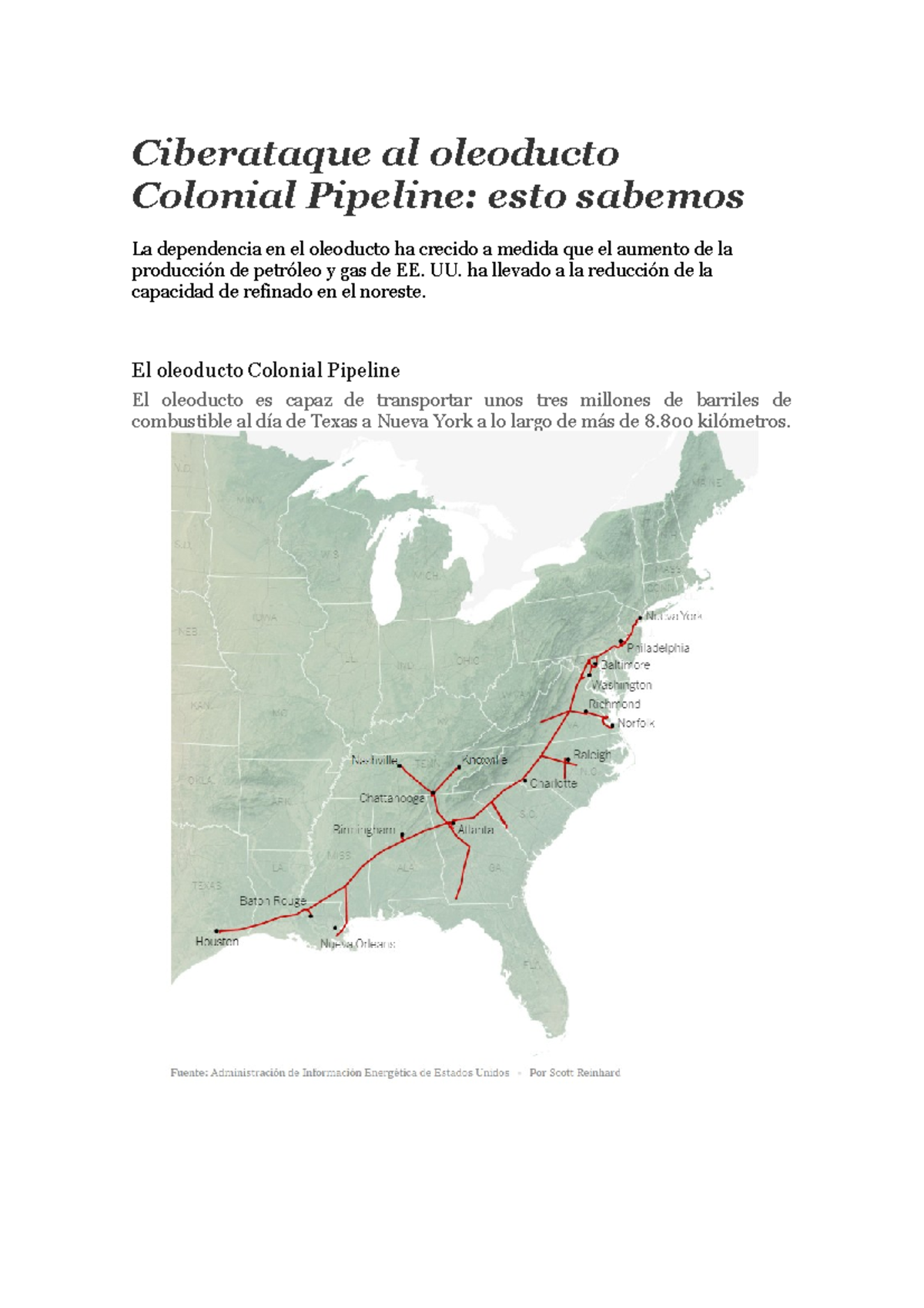 Lectura - Ataque de ransomware en la empresa Colonial Pipeline ...