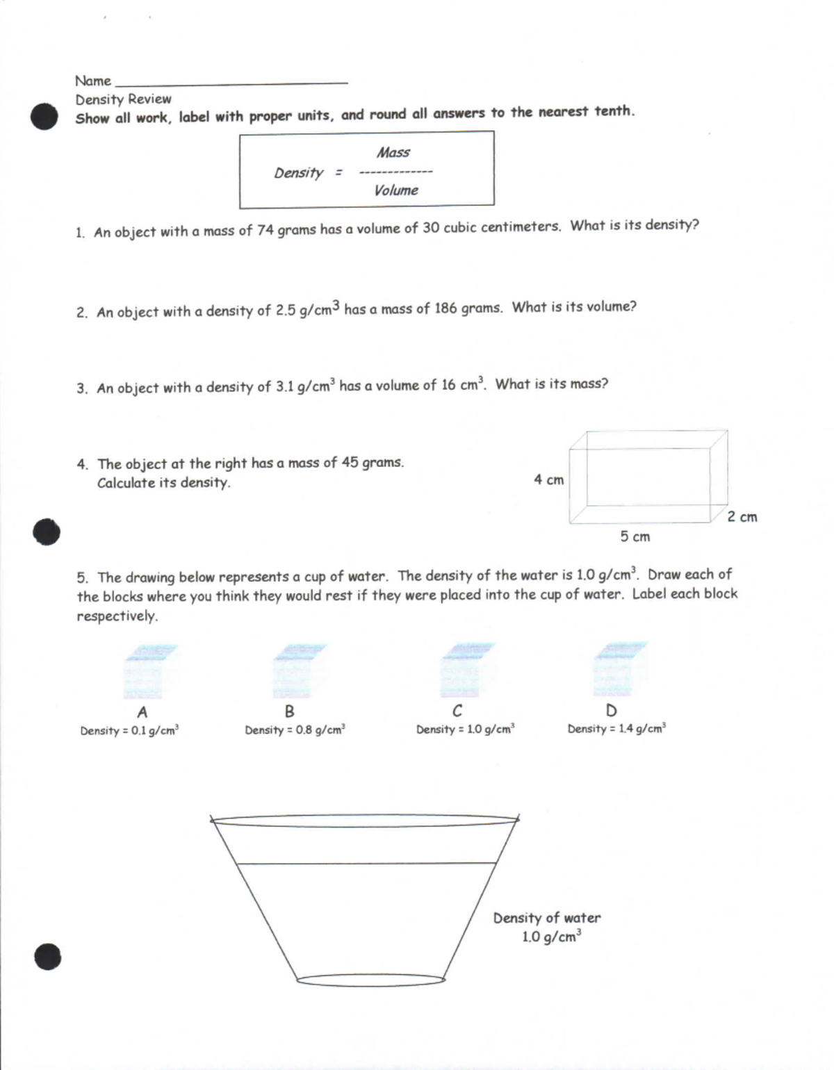 Density practice - review sheet - ESC 6206 - Studocu