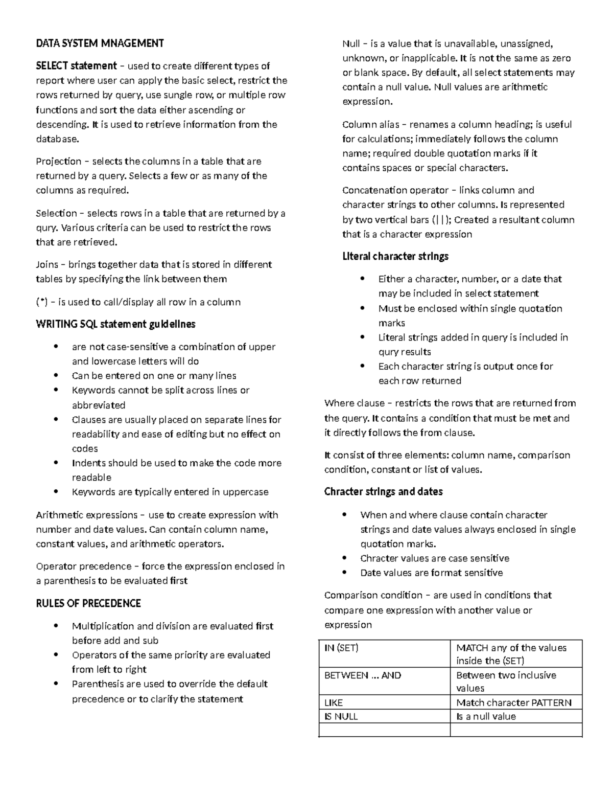 Database Management System MIDTERMS - DATA SYSTEM MNAGEMENT SELECT ...